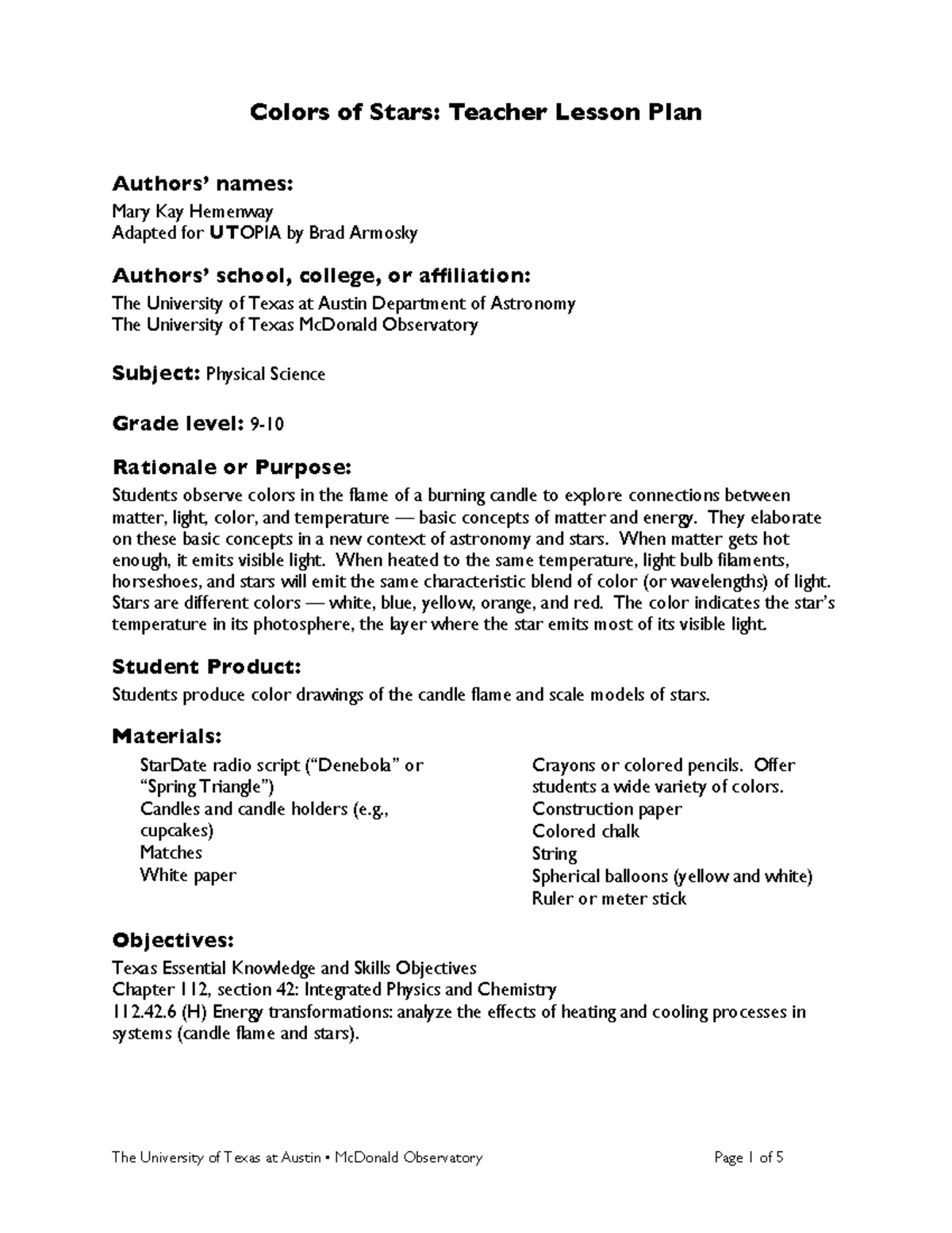 Colorsof Stars T - For surveying only - Colors of Stars: Teacher Lesson ...