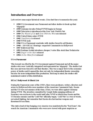 Module 7 - Lecture notes 7 - Module 7 Overview Classic Hollywood Cinema ...