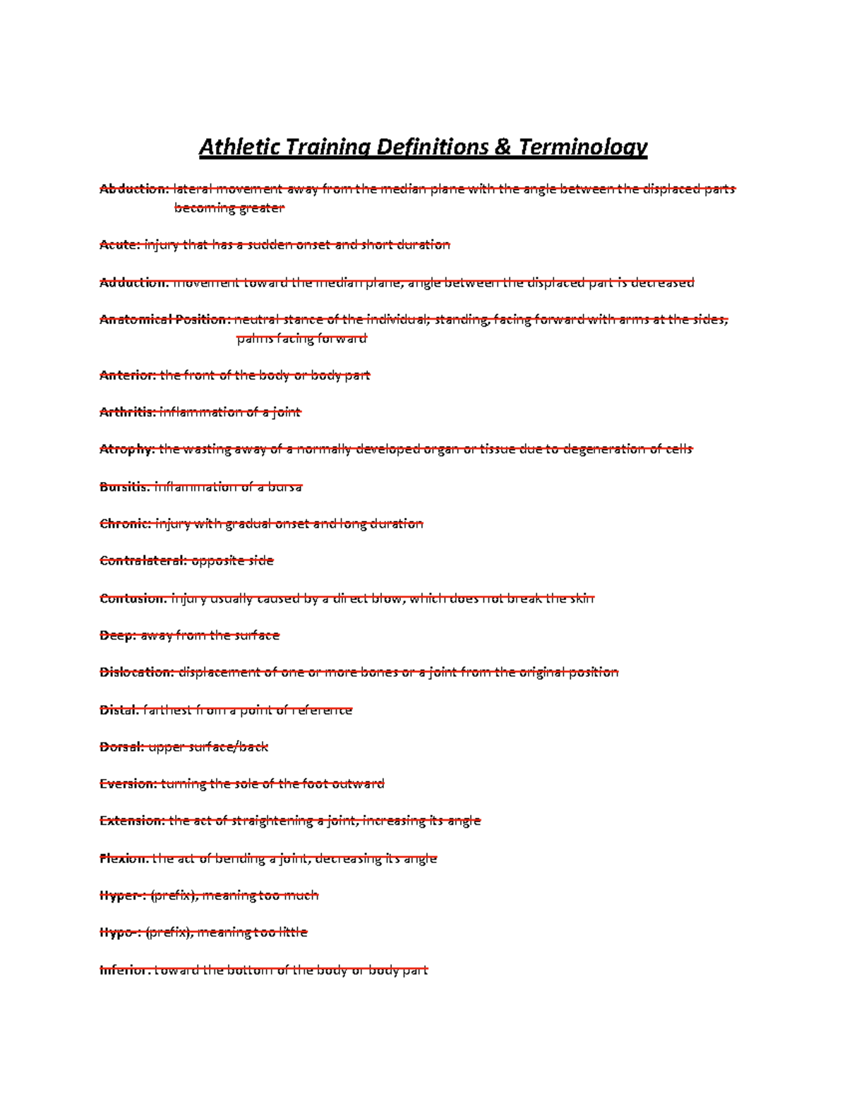 ATB Definitions and Terminology - Athletic Training Definitions ...