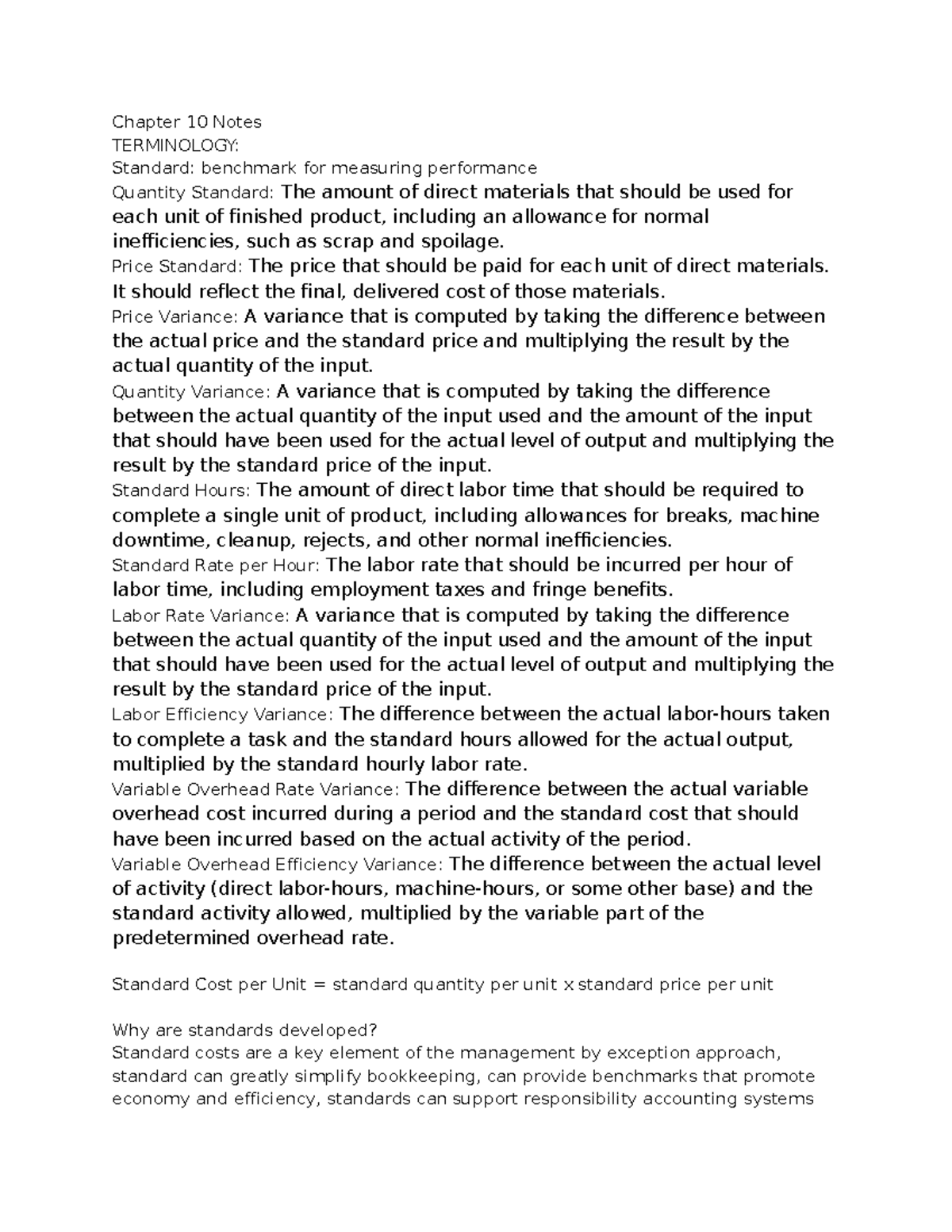 Chapter 10 Notes - Chapter 10 Notes TERMINOLOGY: Standard: benchmark ...