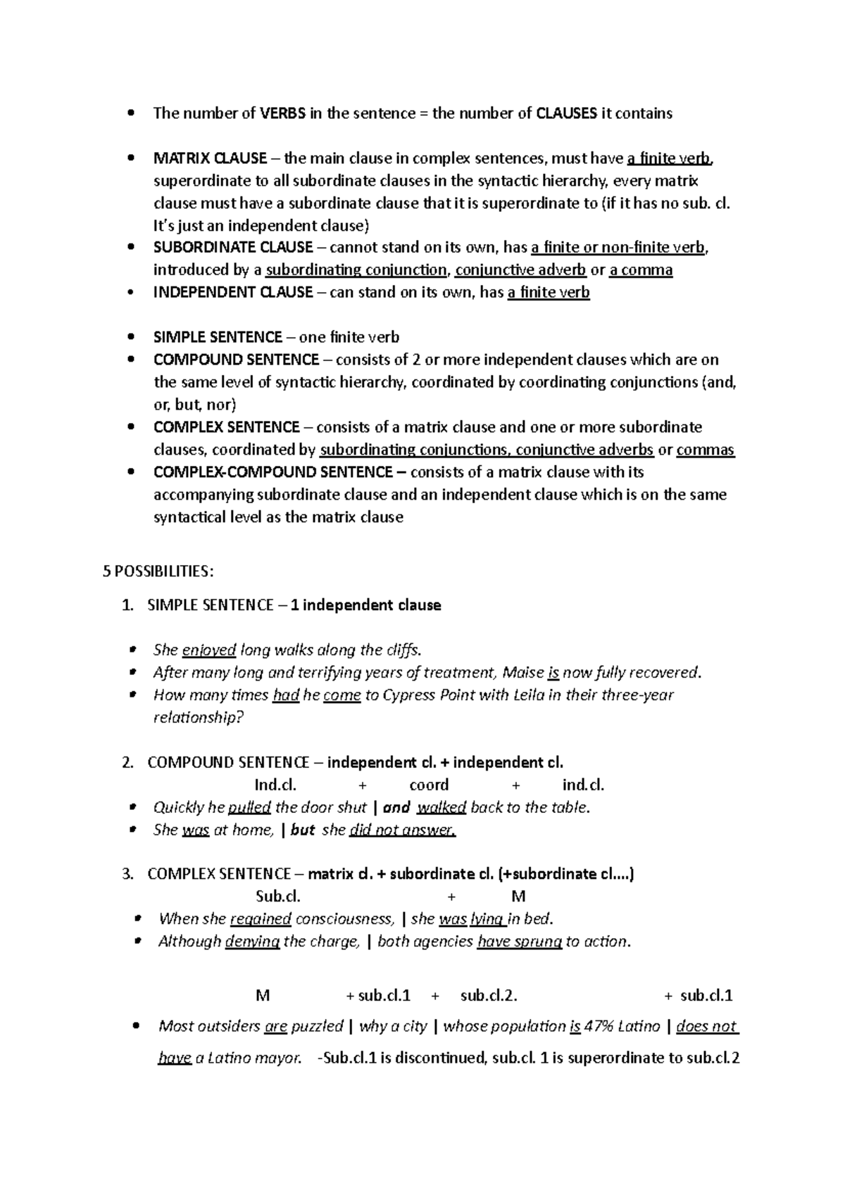 Sentences - The number of VERBS in the sentence = the number of CLAUSES ...