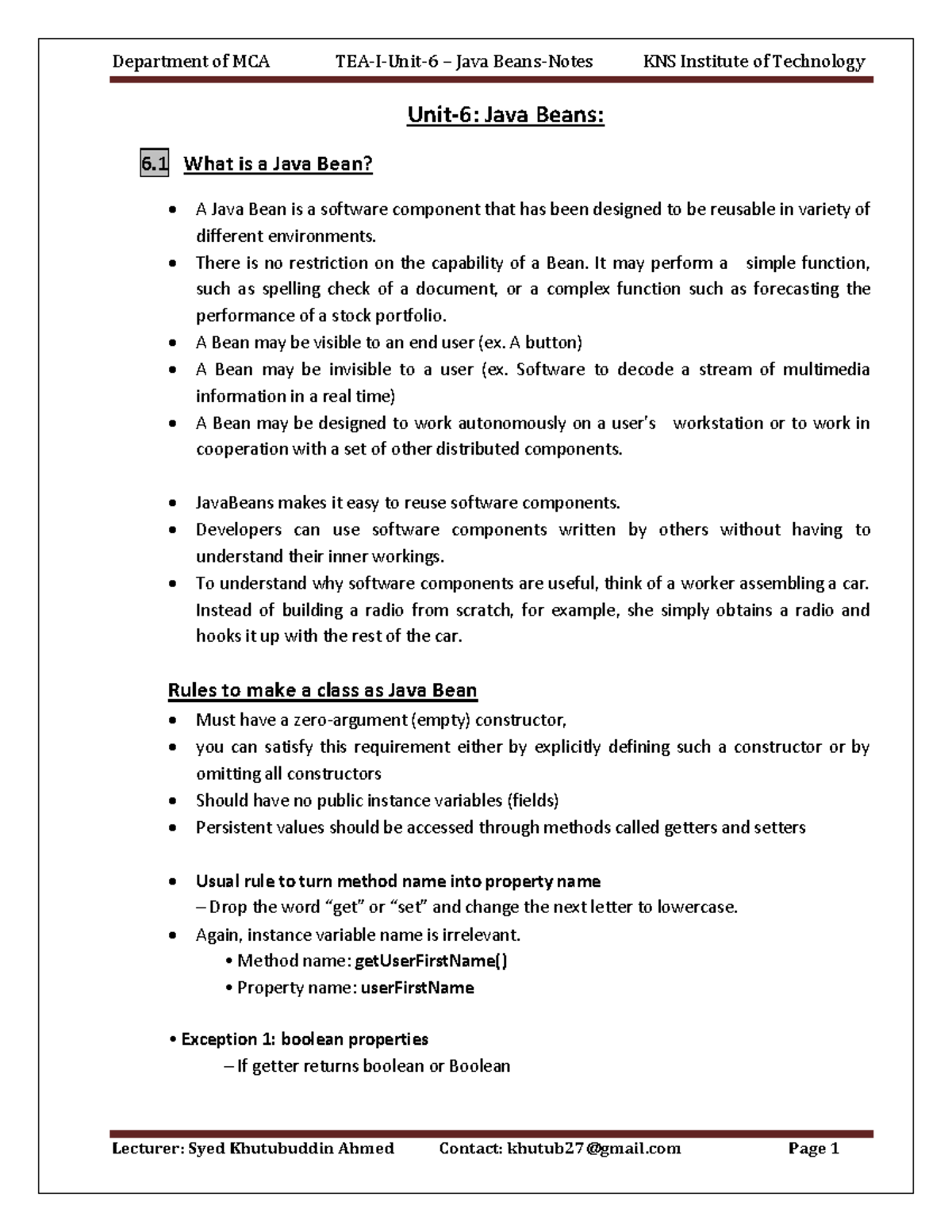 Java-beans - Java Beans Fundamental - Unit-6: Java Beans: 6 .1 What is ...