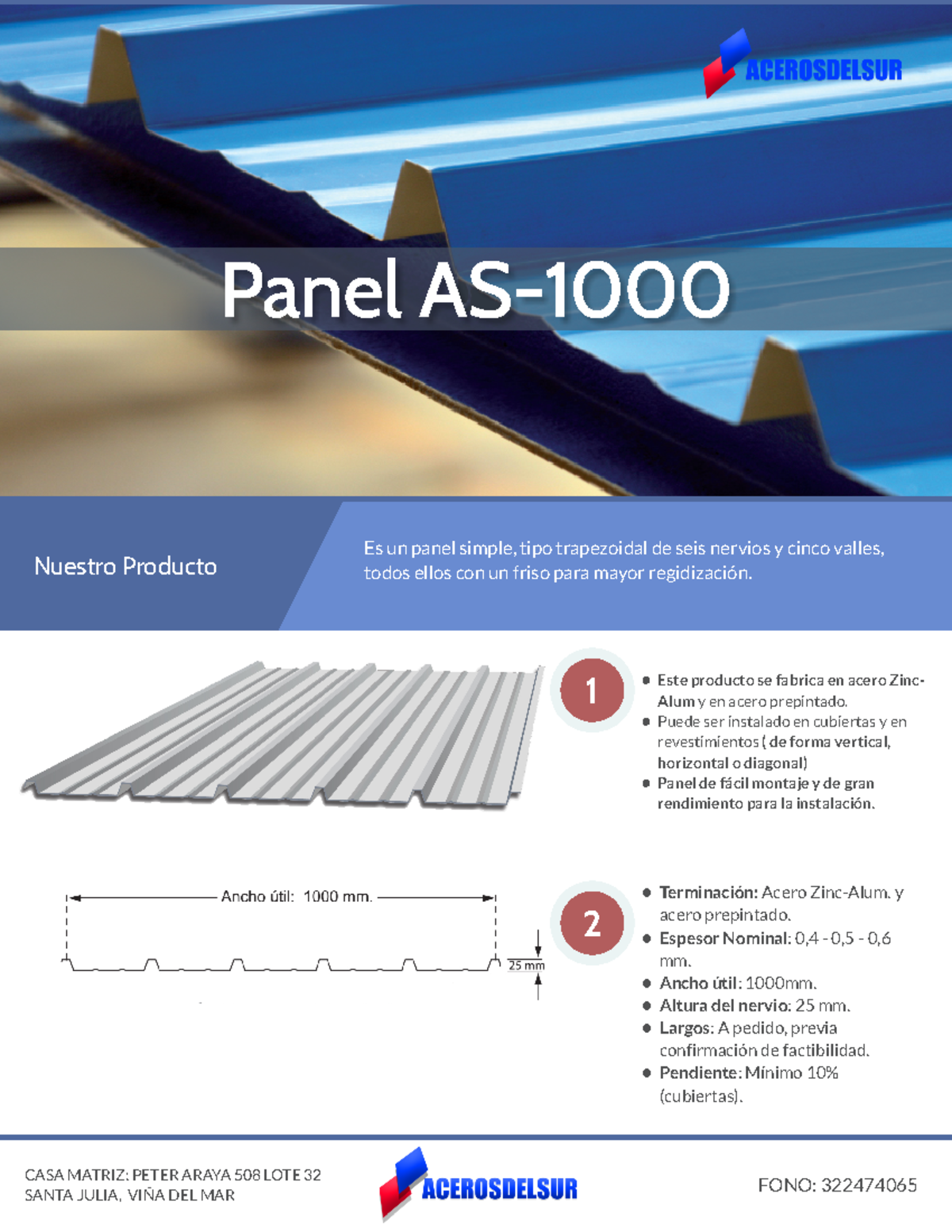 Panel AS1000 - 1 2 • Este producto se fabrica en acero Zinc- Alum y en ...