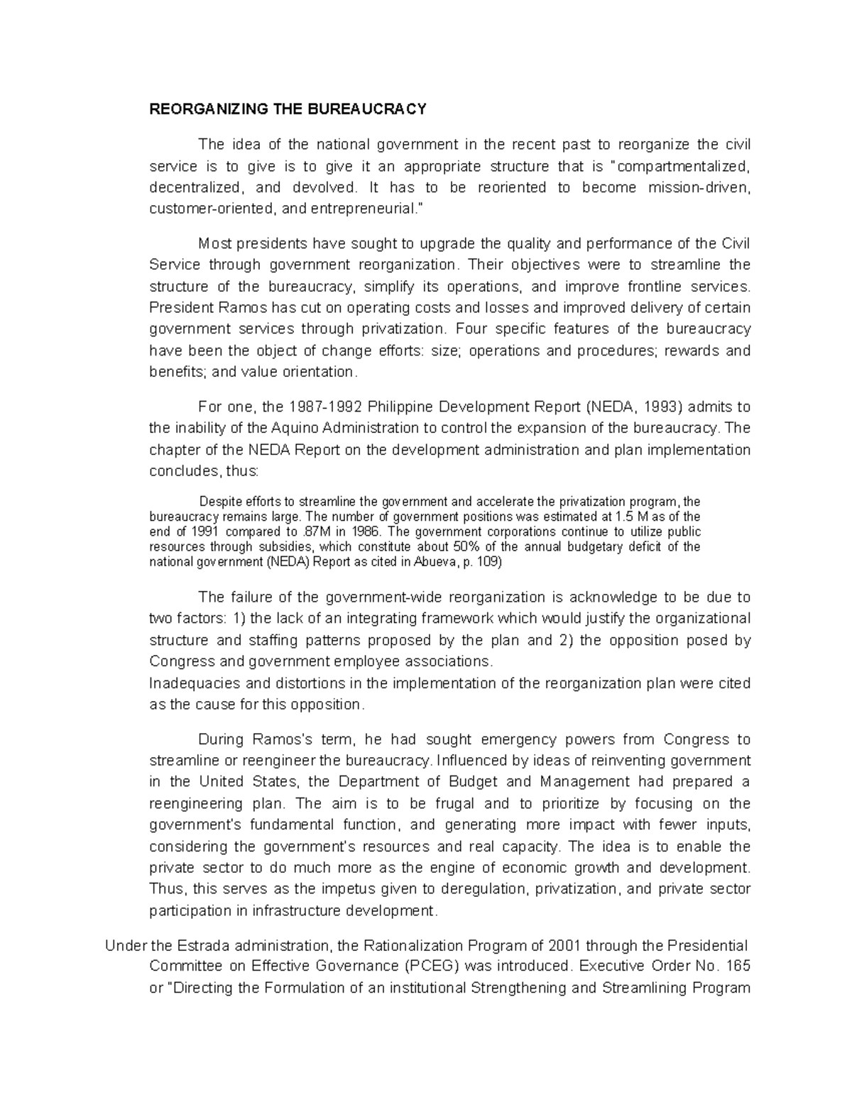 Reorganizing THE Bureaucracy - REORGANIZING THE BUREAUCRACY The idea of ...