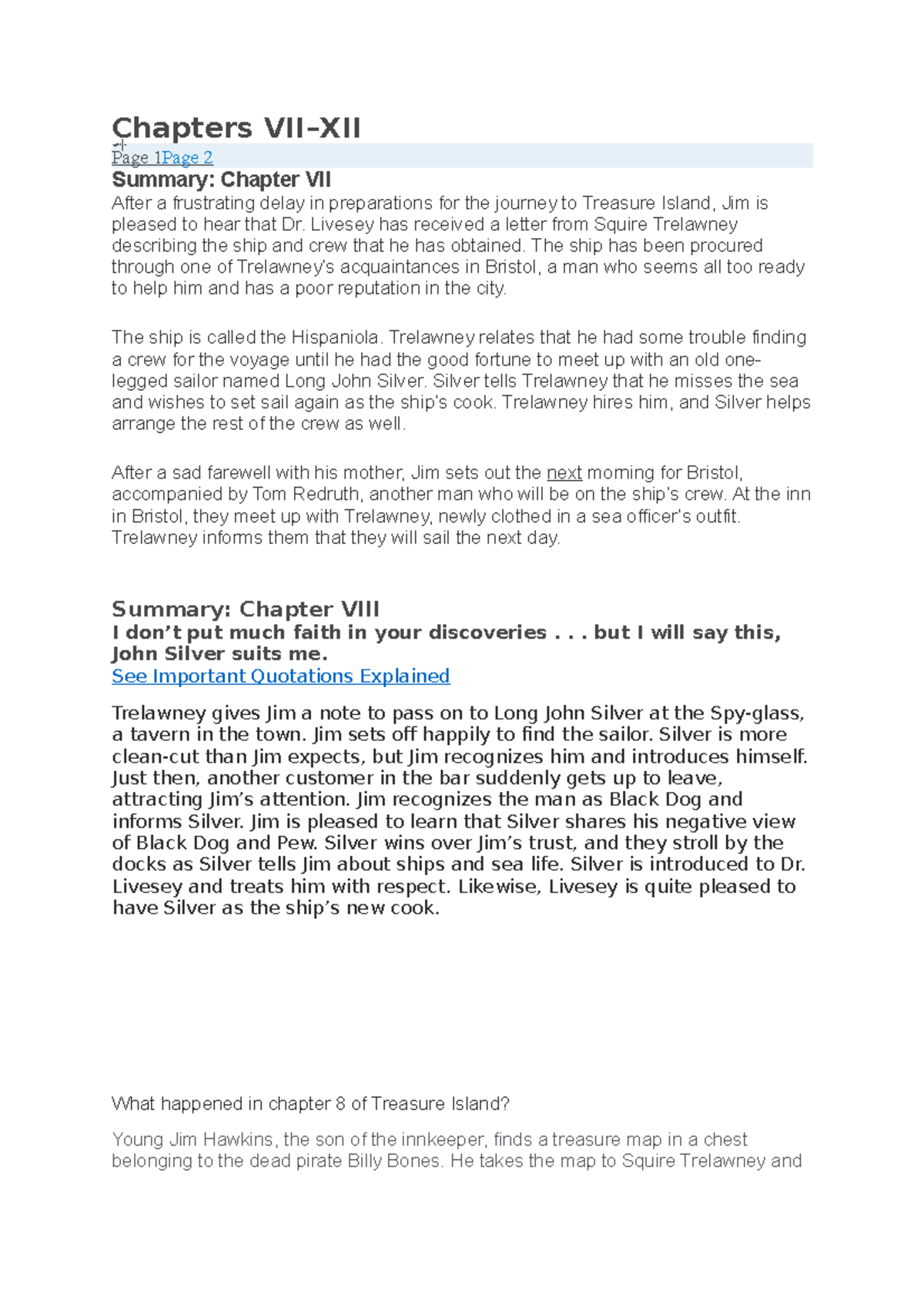 Treasure island I - teaching - Chapters VII–XIIChapters VII–XII Page ...