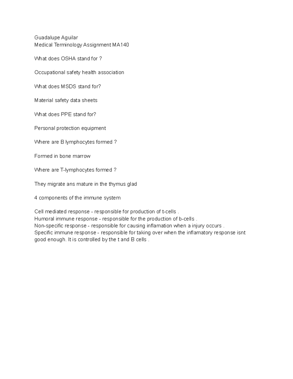 Medical Terminology - Guadalupe Aguilar Medical Terminology Assignment ...