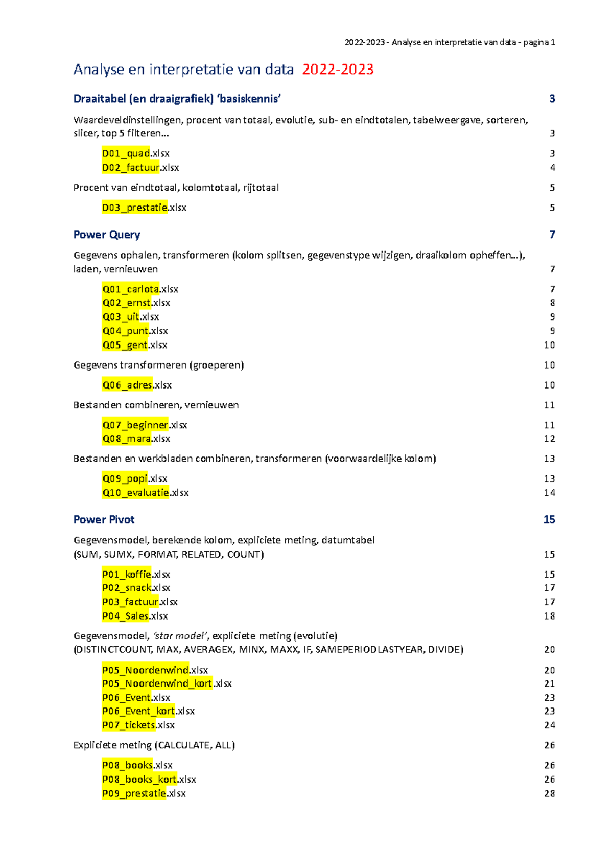 DATA syllabus 22-23 versie 2 - Waardeveldinstellingen, procent van ...