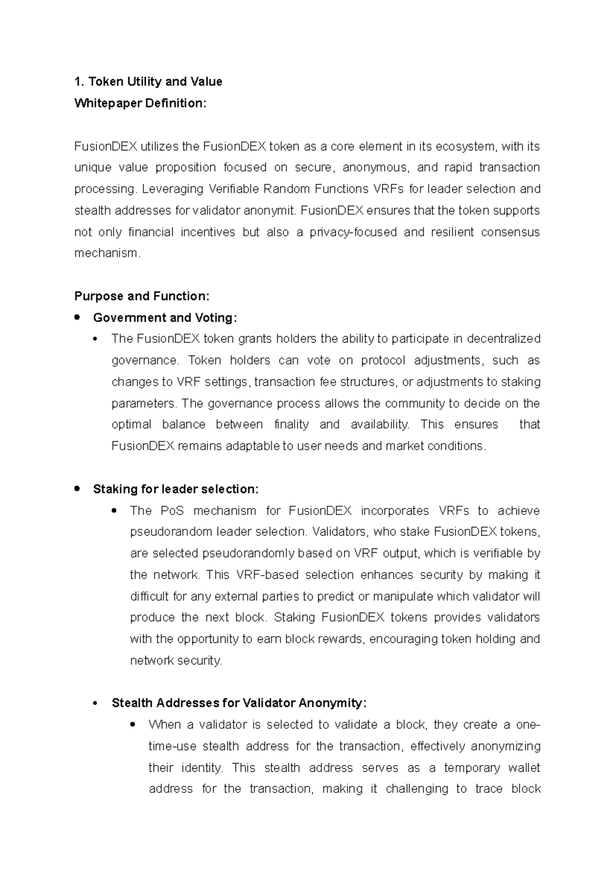 Tokenomics - 1. Token Utility and Value Whitepaper Definition: FusionDEX utilizes the FusionDEX ...