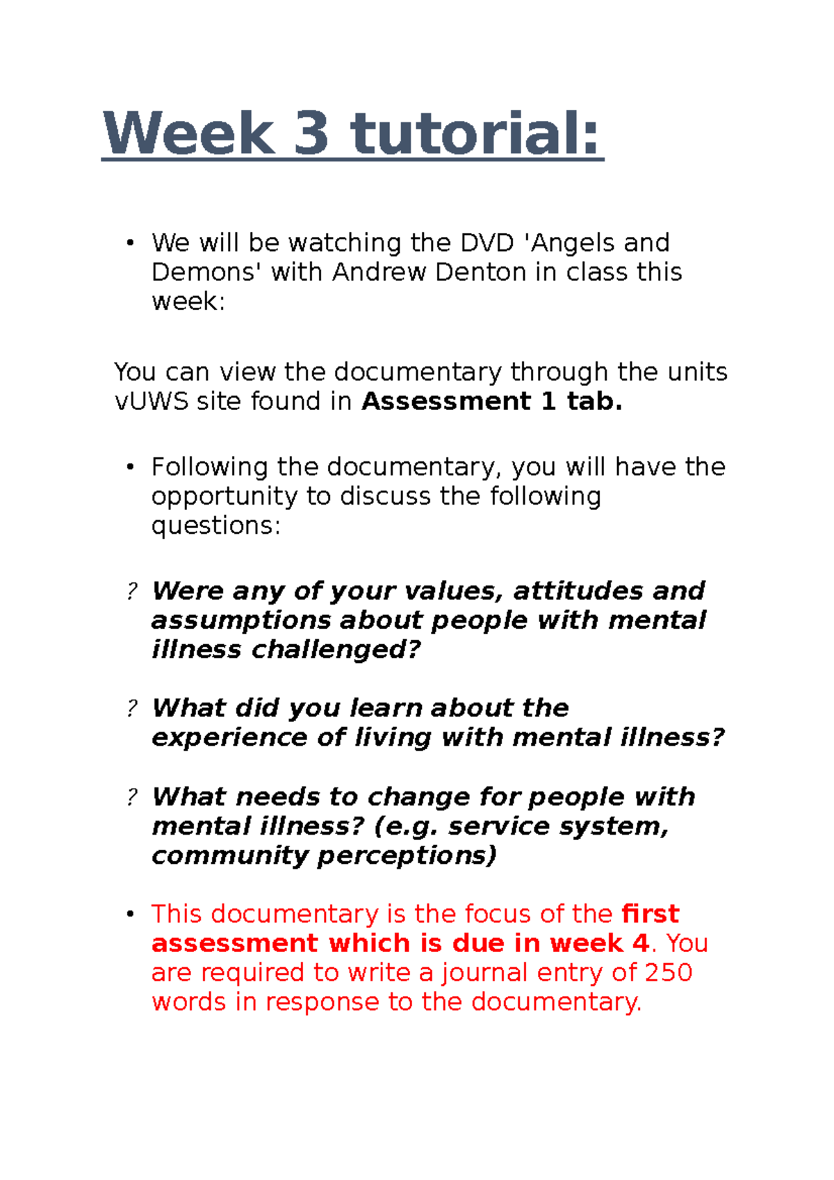 MHIC Week 3 Tutorial Plan - Week 3 tutorial: We will be watching the ...