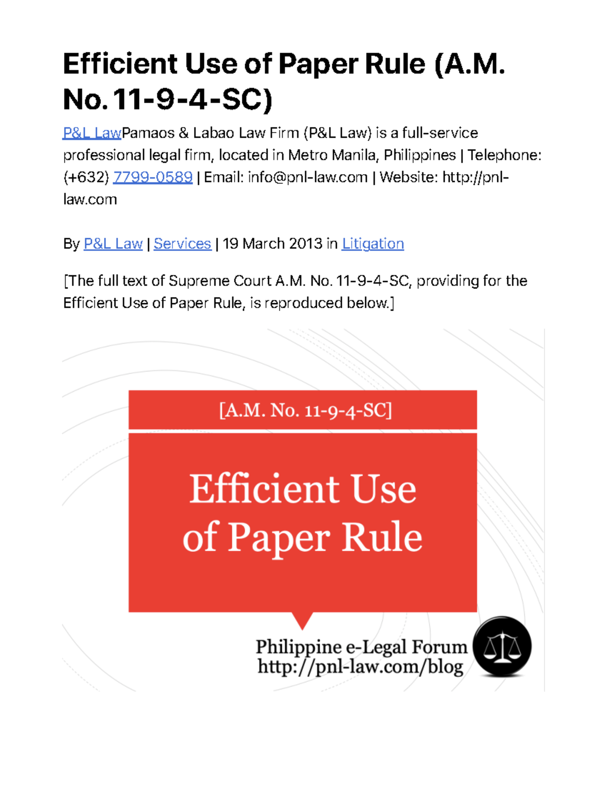 Efficient Use of Paper Rule A.M - No. 11-9-4-SC) P&L LawPamaos & Labao ...