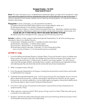 Study Guide for Biological Diversity Exam I - Fall 2022 - Exam #1 ...