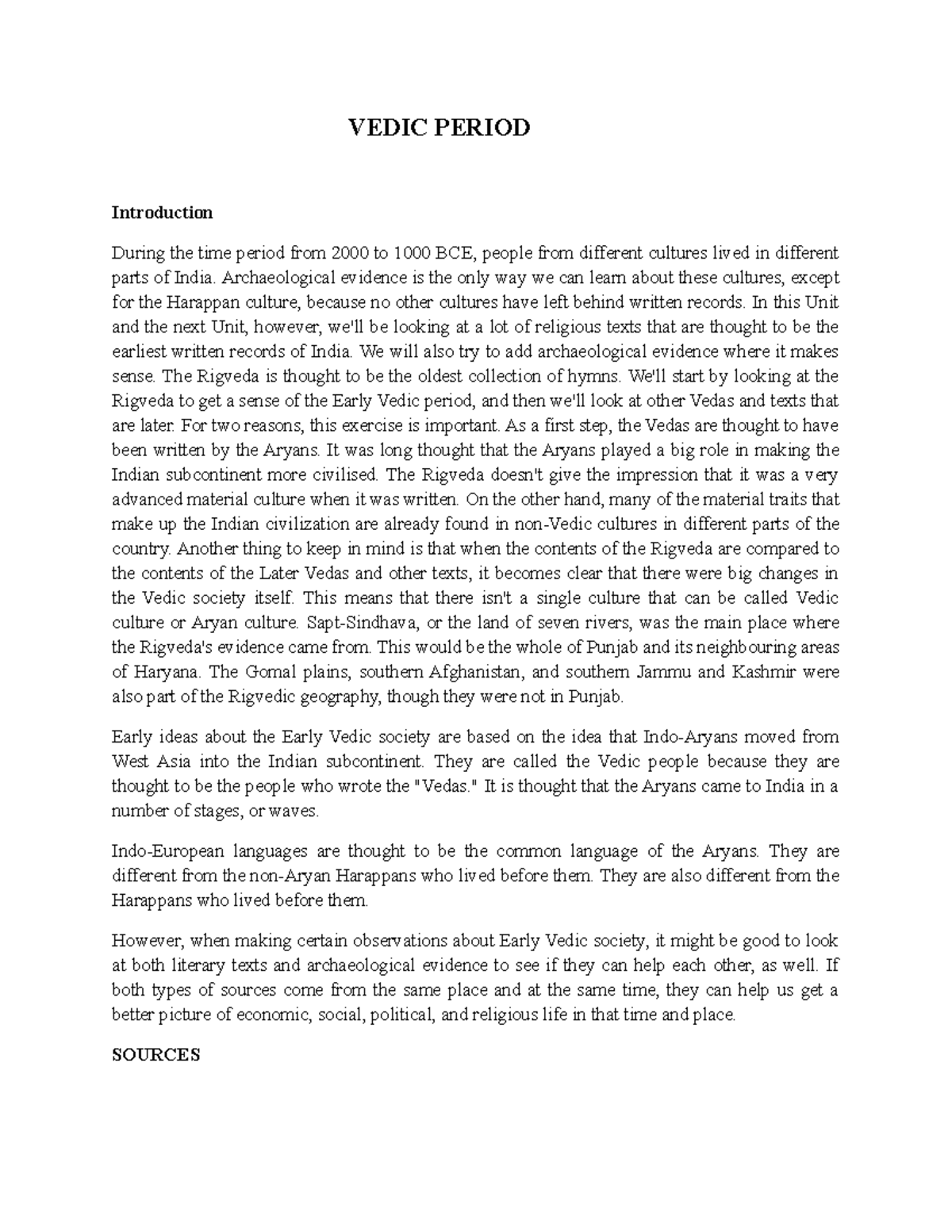 Vedic Period - VEDIC PERIOD Introduction During the time period from ...
