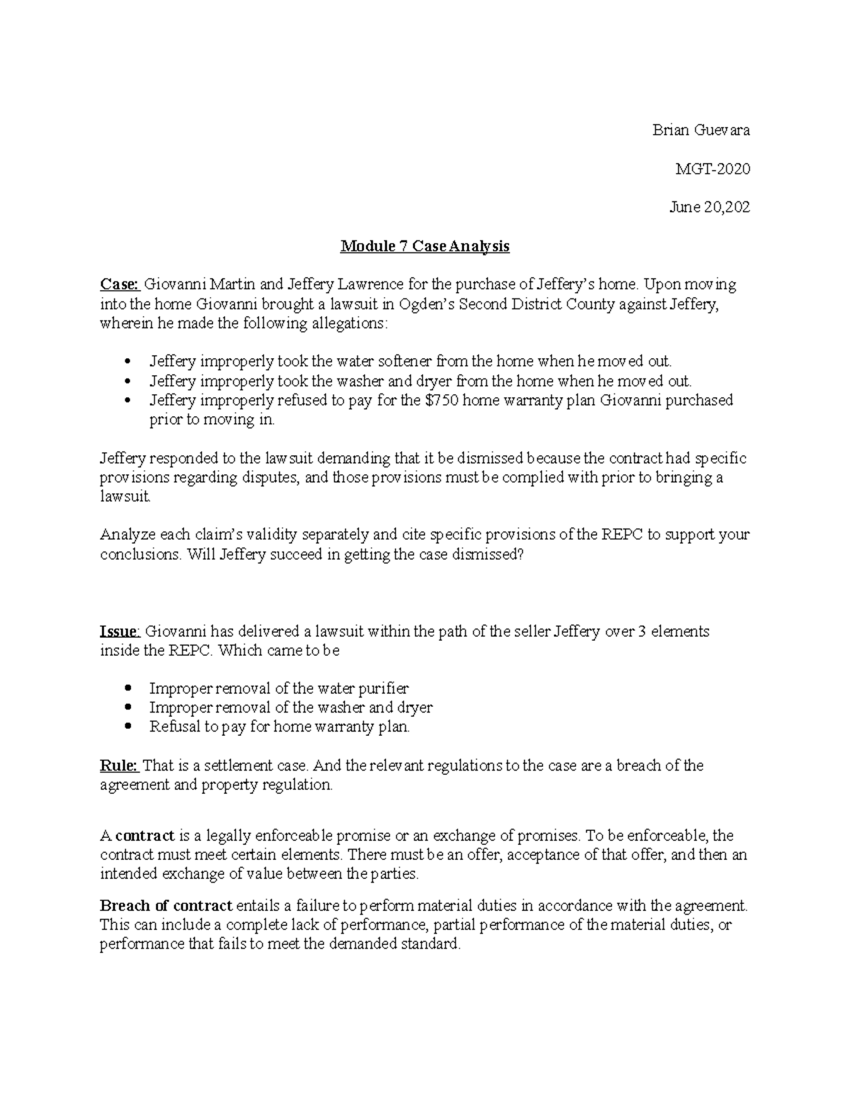 Module Case 7 Analysis - Practice Assignment - Brian Guevara MGT- June ...