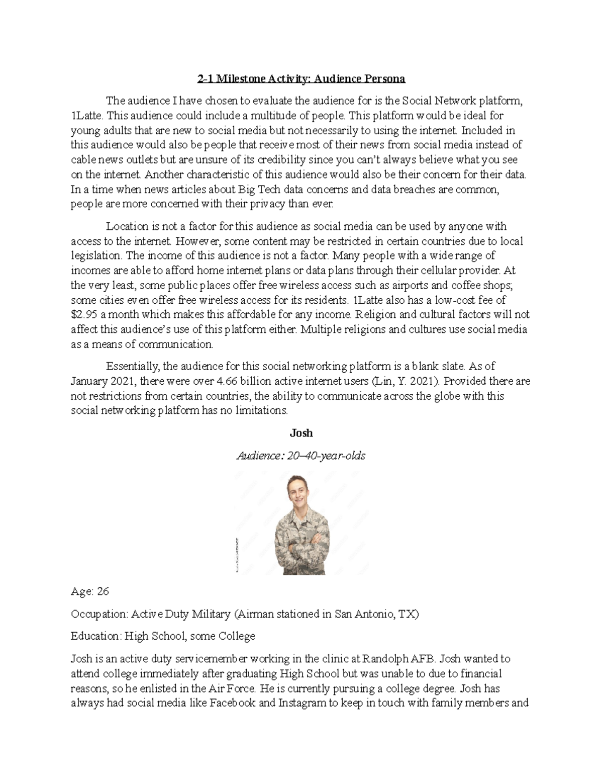 IT comm project 1 - Audience Persona Activity - INT113 - SNHU - Studocu