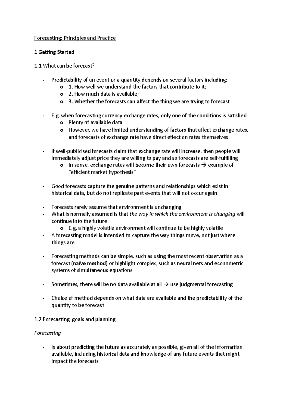 ECON2209 Chapter 1 and 2 Notes 2021 - Forecasting: Principles and ...