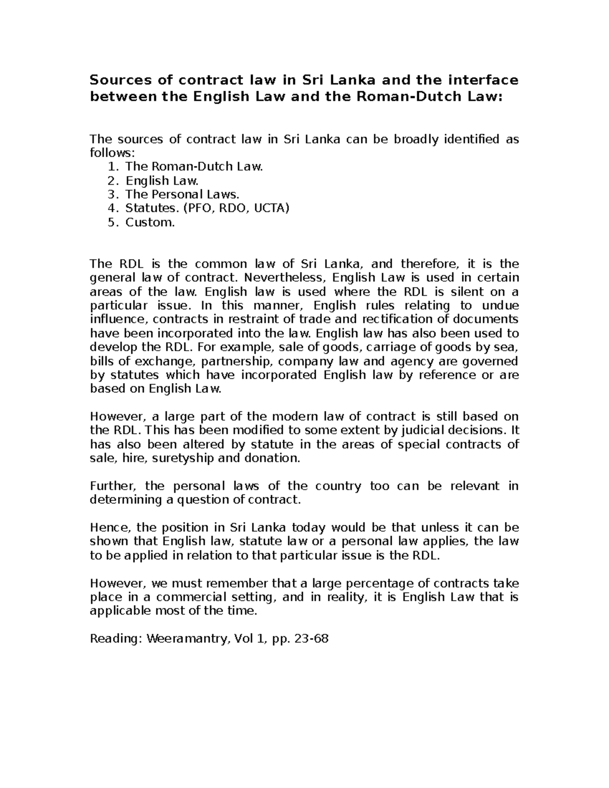 Sources of contract law in Sri Lanka - The Roman-Dutch Law. 2. English ...