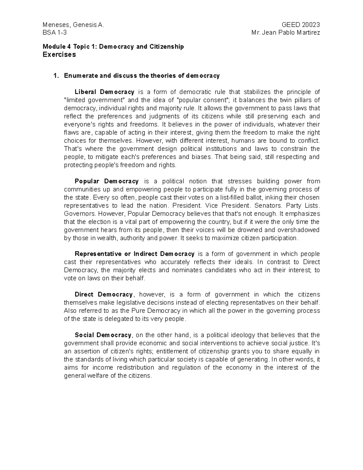 Meneses Exercise 4 Topic 1 - BSA 1-3 Mr. Jean Pablo Martirez Module 4 ...