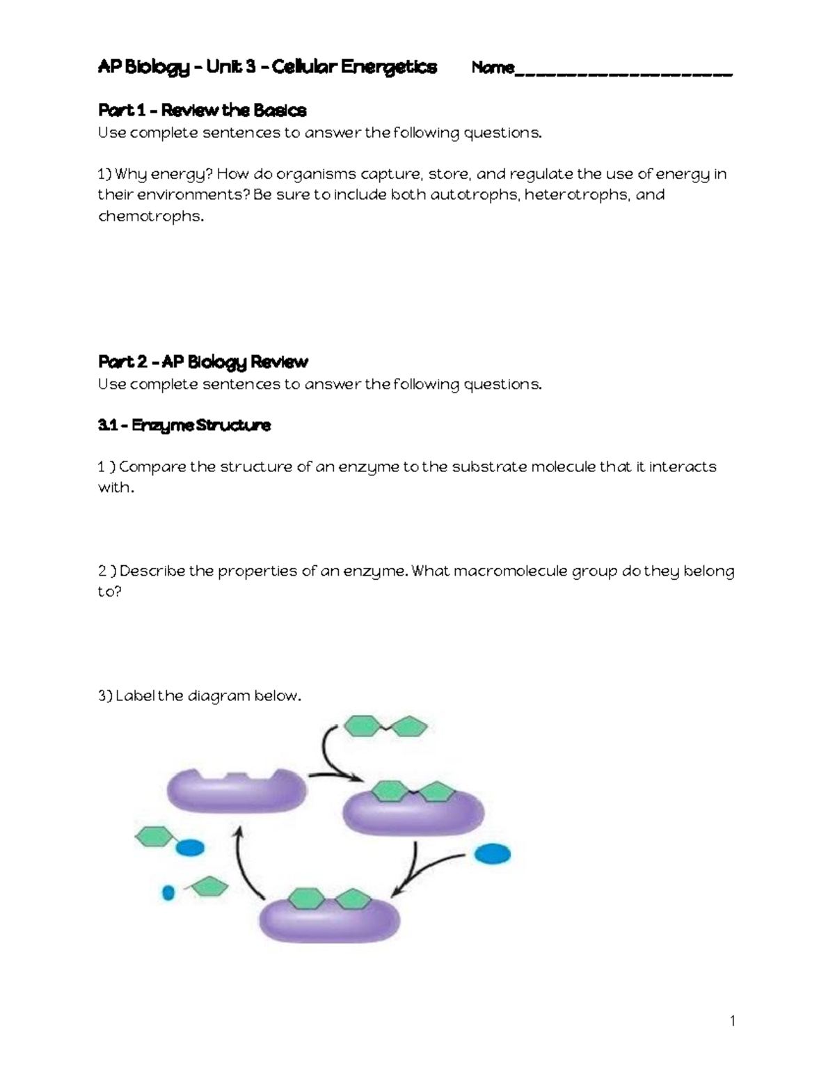 Unit 3-Study Guide (2023) - AP Biology - Unit 3 - Cellular Energetics ...