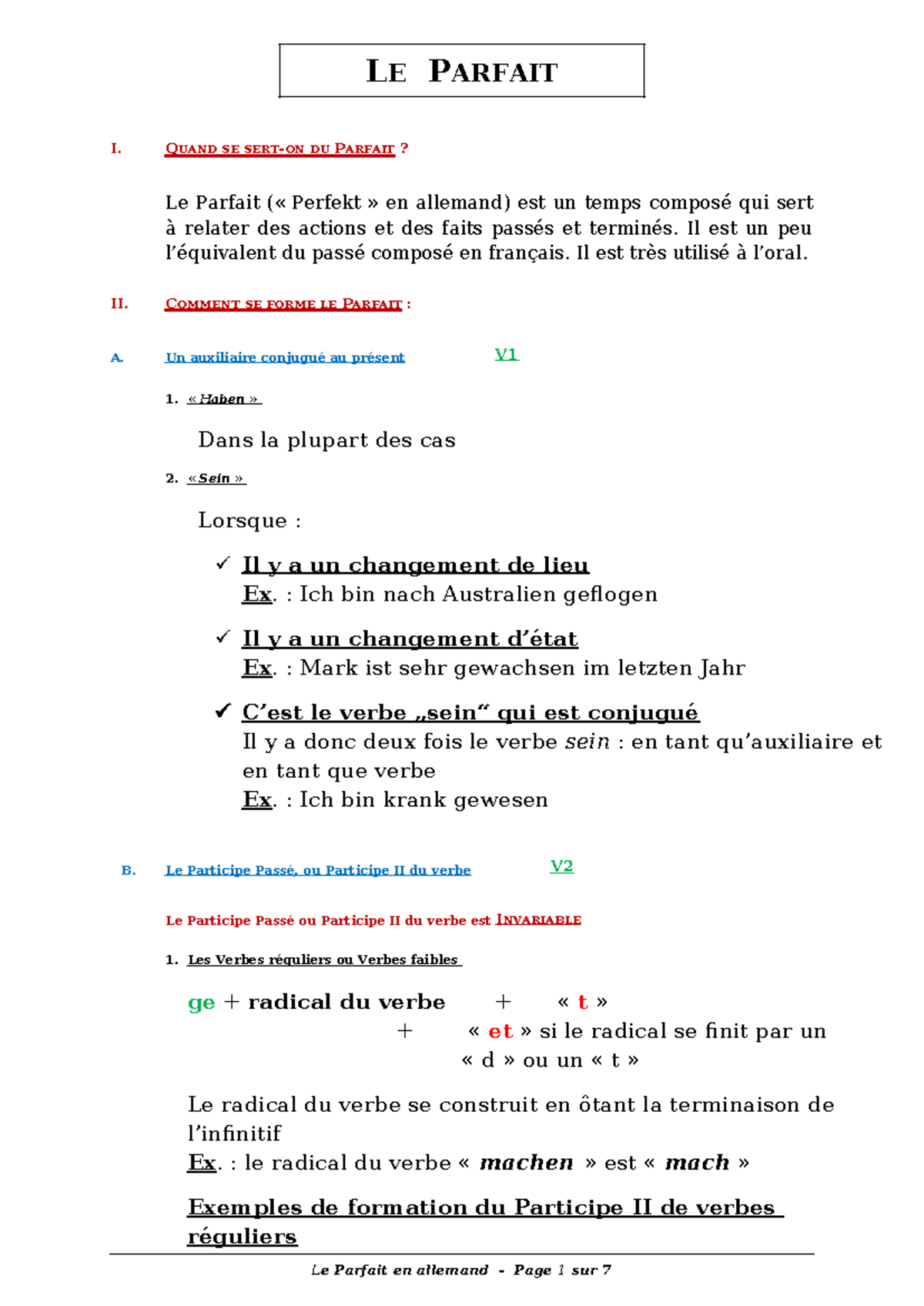 Le Parfait en Allemand - hh,, - LE PARFAIT I. QUAND SE SERT-ON DU ...
