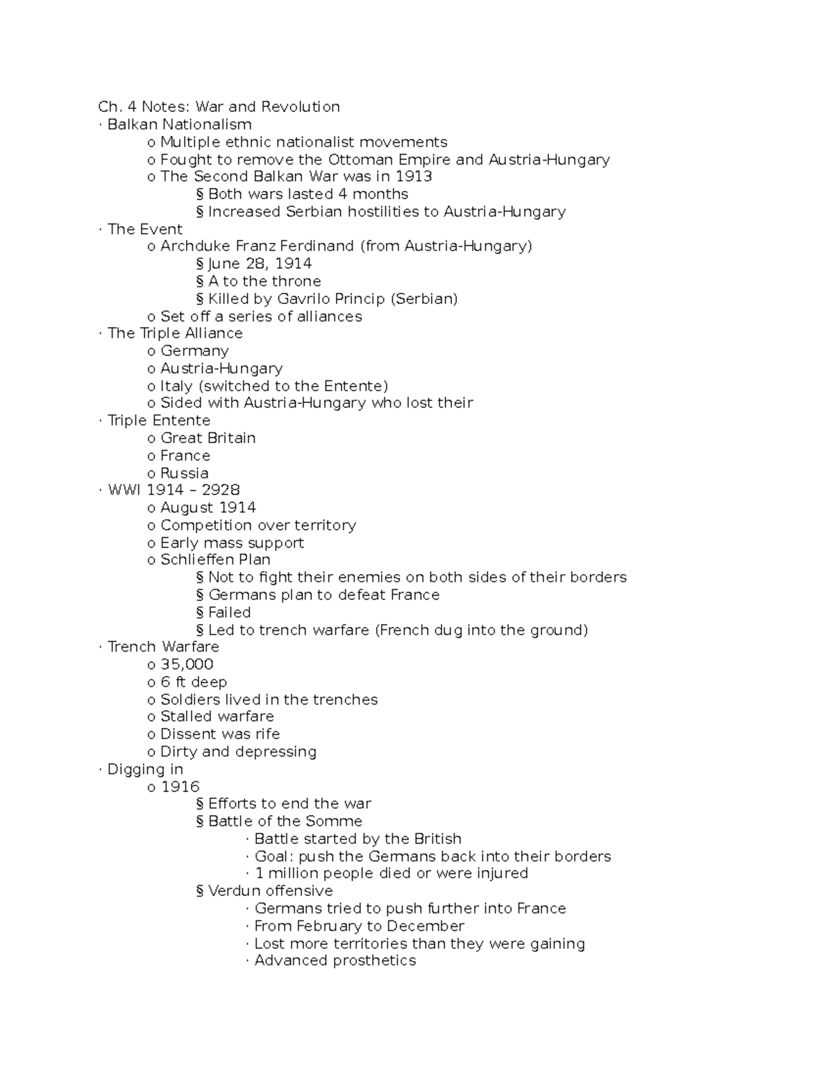 HIS 150 3 - RIVA - Ch. 4 Notes: War and Revolution · Balkan Nationalism ...