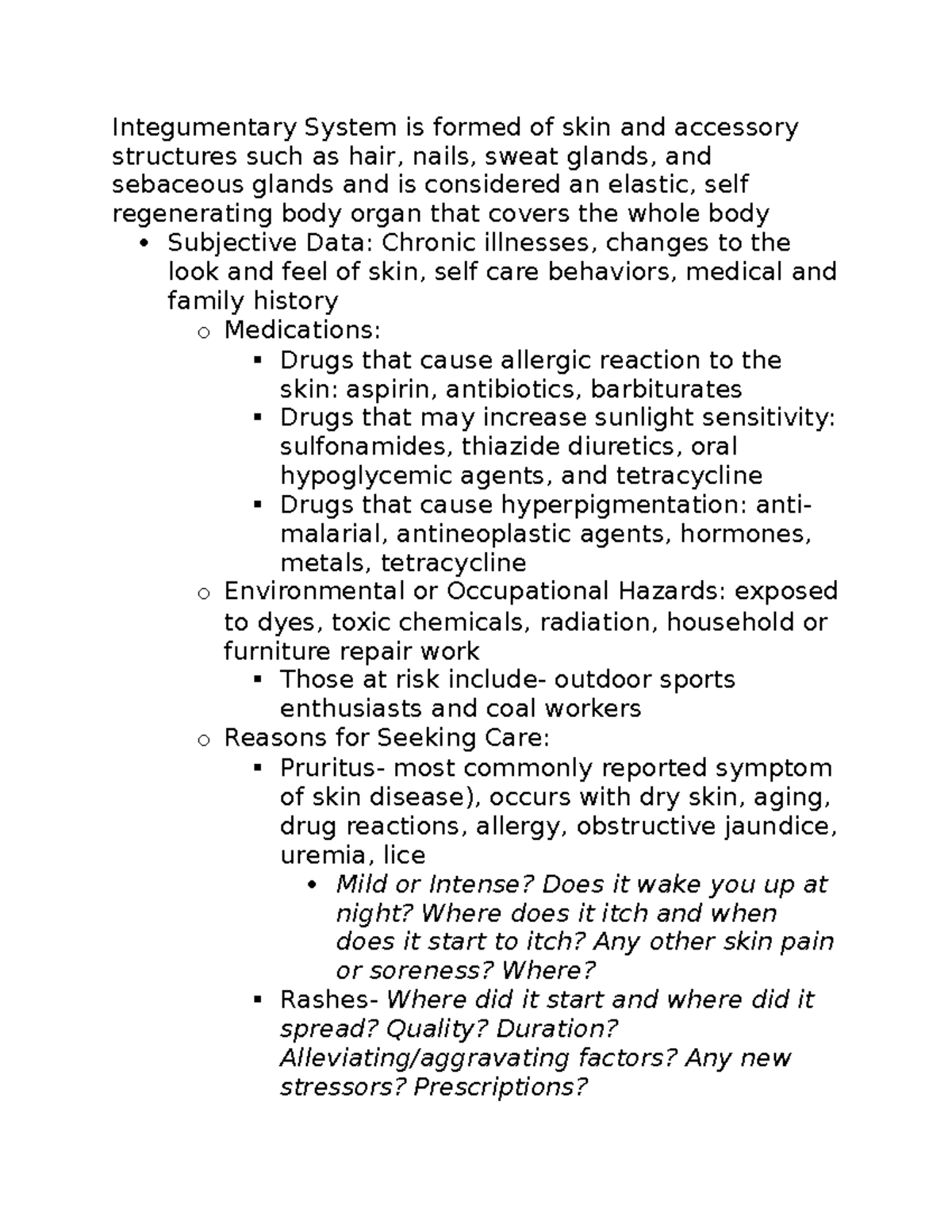 Lecture Notes Integumentary - Integumentary System is formed of skin ...