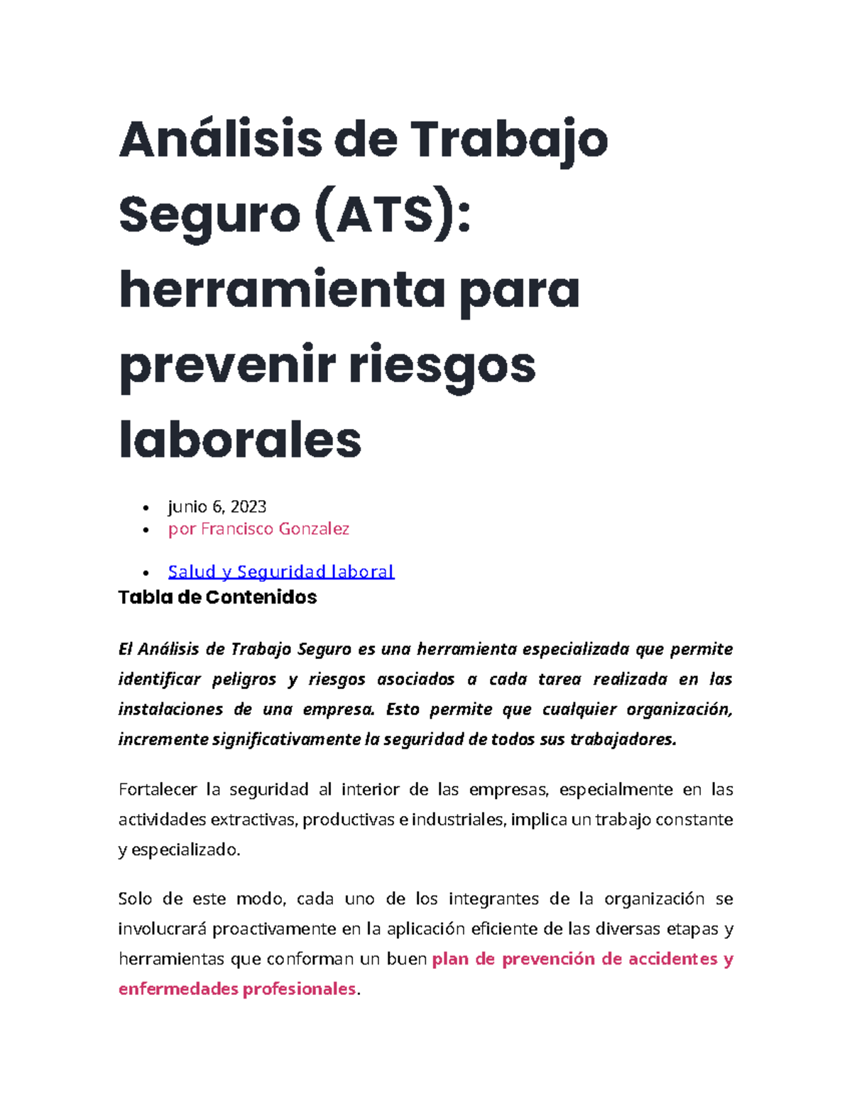 AST - AST EN EL TRABAJO - Análisis de Trabajo Seguro (ATS): herramienta ...