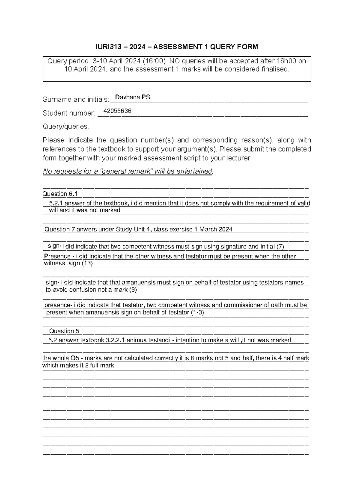 IURI313 - 2024 - Assessment 1 Query Form - IURI313 – 2024 – ASSESSMENT ...