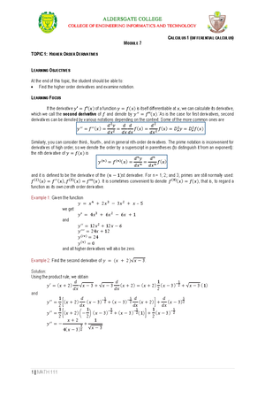 Module-9 MATH-111 - ALDERSGATE COLLEGE COLLEGE OF ENGINEERING ...