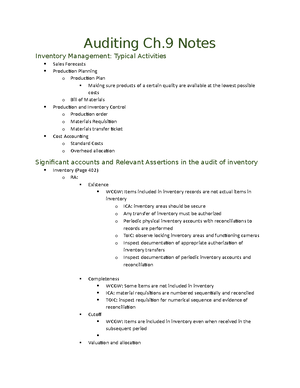 Auditing Ch.5 Notes - Auditing Ch. Starting information Internal ...