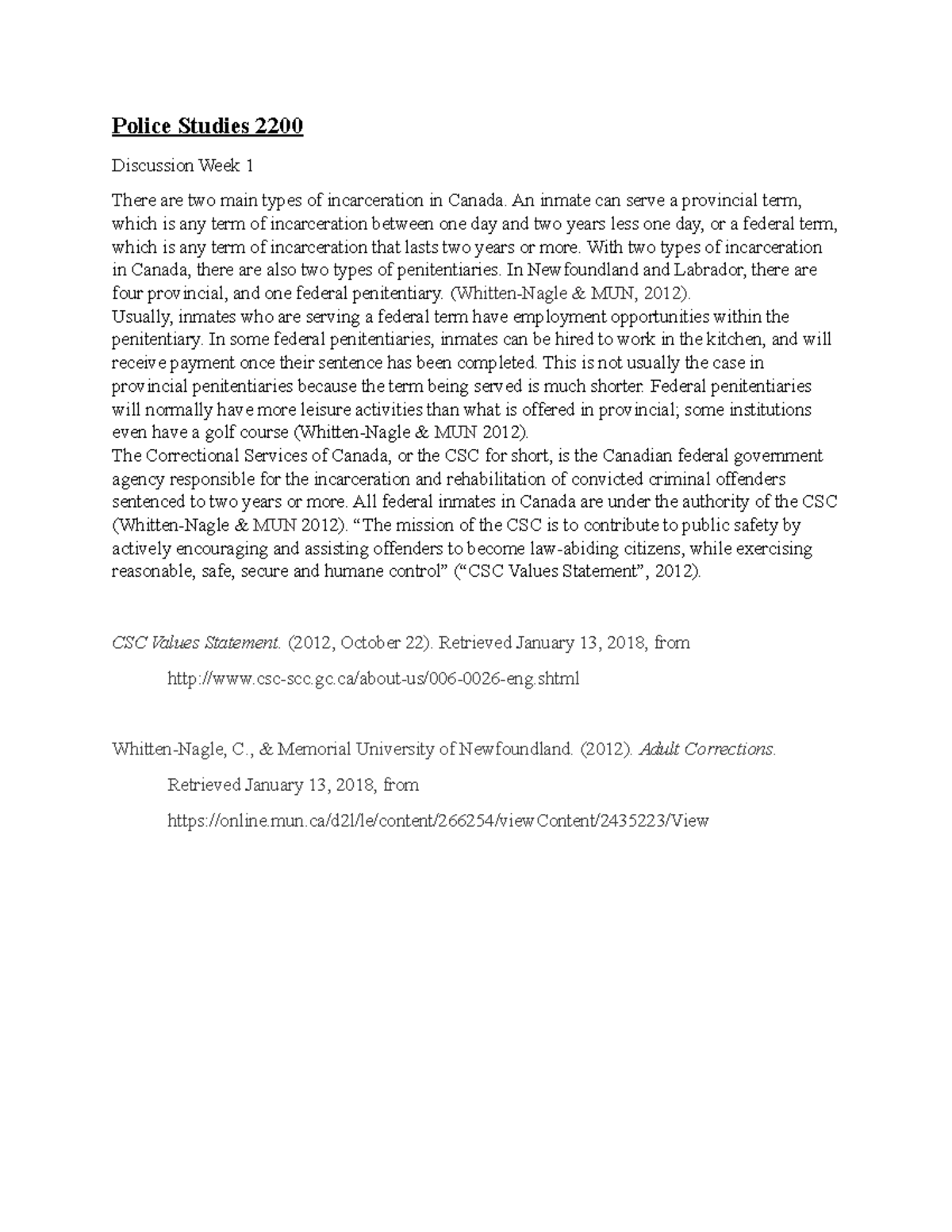 Police Studies 2200 class discussions - Police Studies 2200 Discussion ...