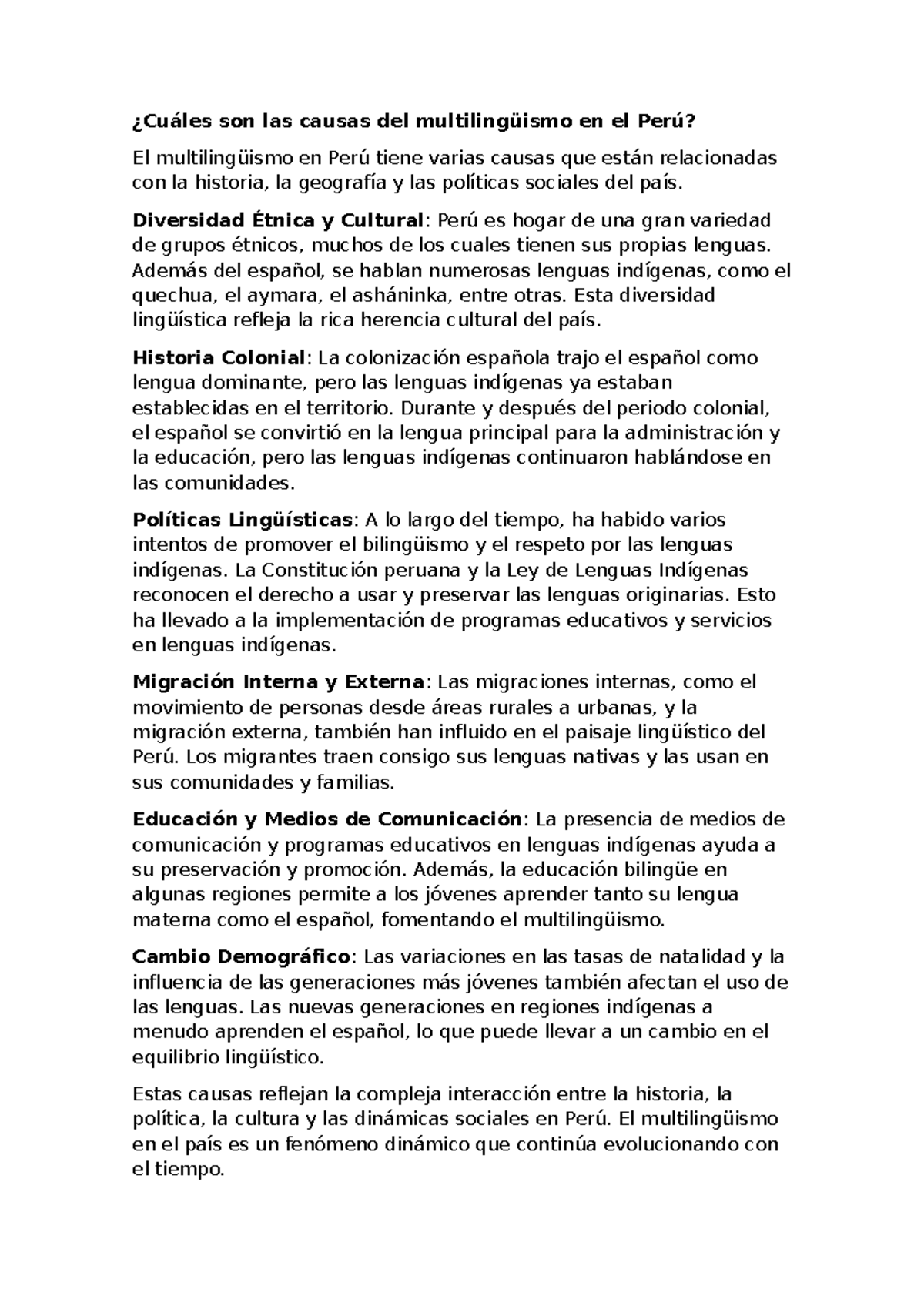 Ale fea - asdasd - ¿Cuáles son las causas del multilingüismo en el Perú ...