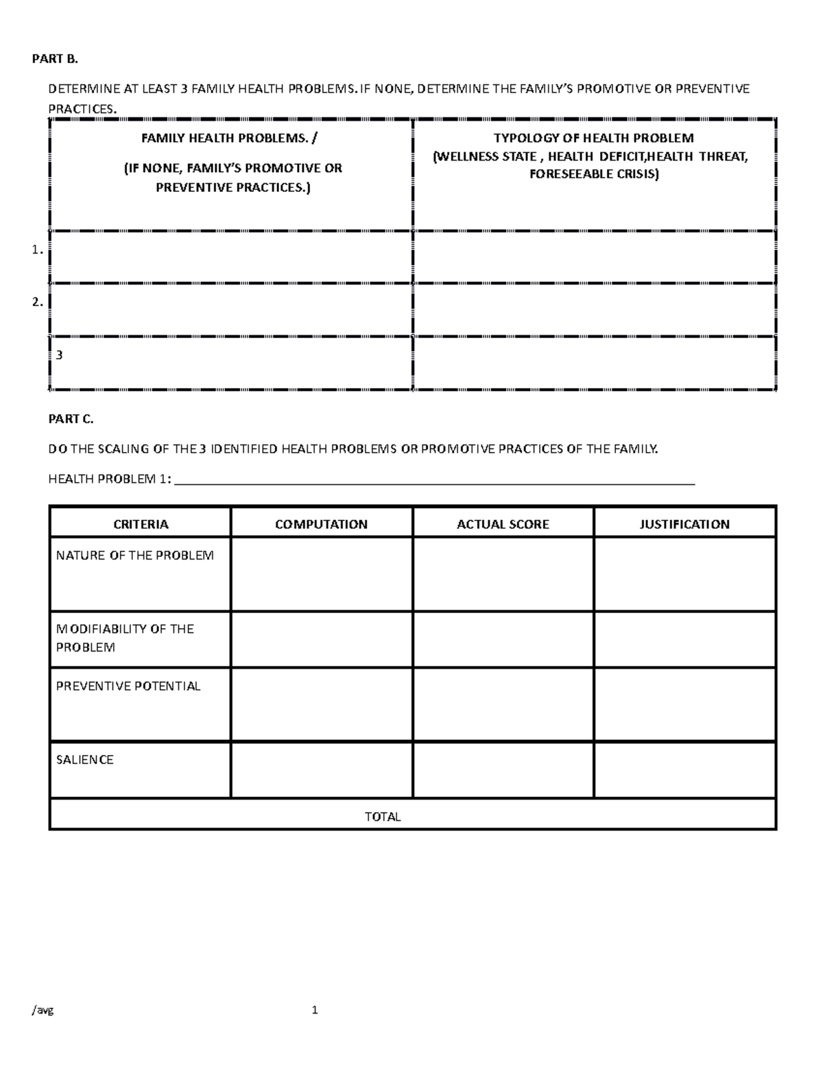 Scale-for-Ranking - N/A - PART B. DETERMINE AT LEAST 3 FAMILY HEALTH ...
