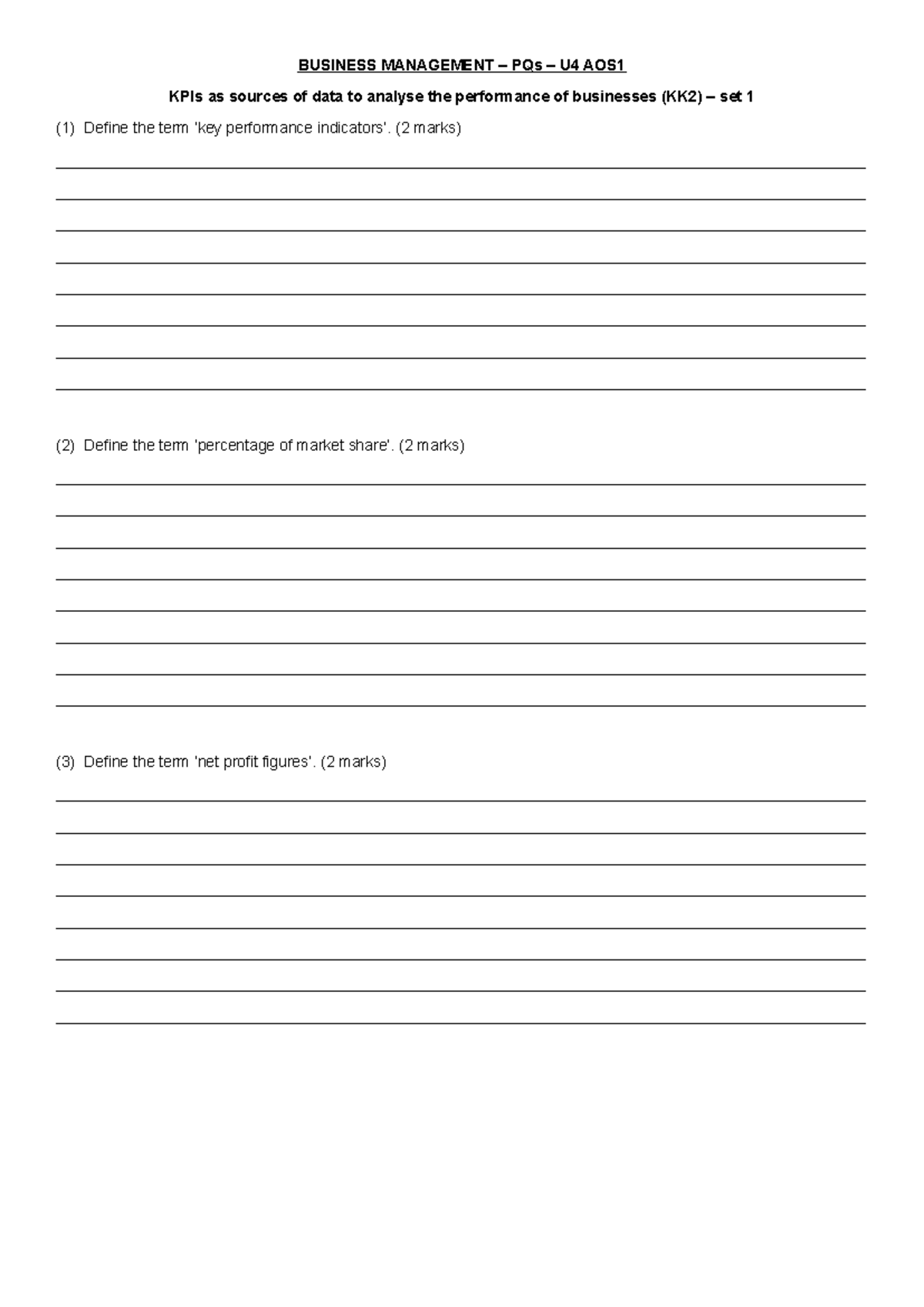 12BM - PQs - KK2 - set 1 - BUSINESS MANAGEMENT – PQs – U4 AOS KPIs as sources of data to analyse ...