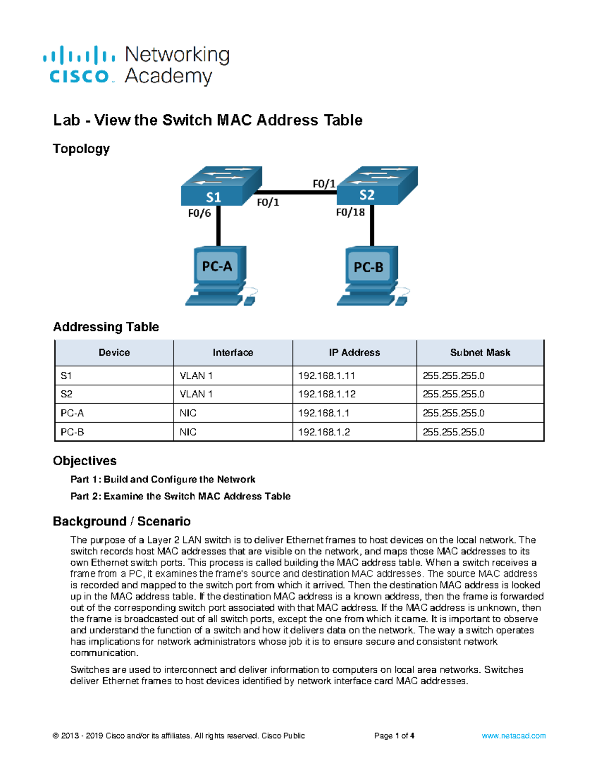 7.3.7 cisco laboratory work - Topology Addressing Table Device ...