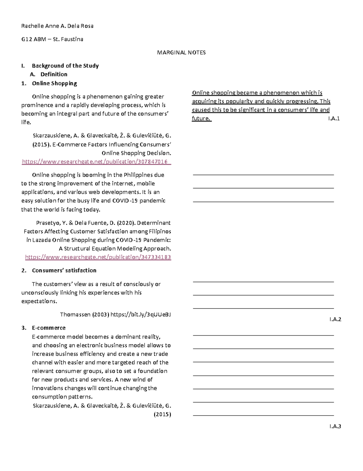 DELA ROSA Rachelle Anne Marginal Notes - Rachelle Anne A. Dela Rosa G ...