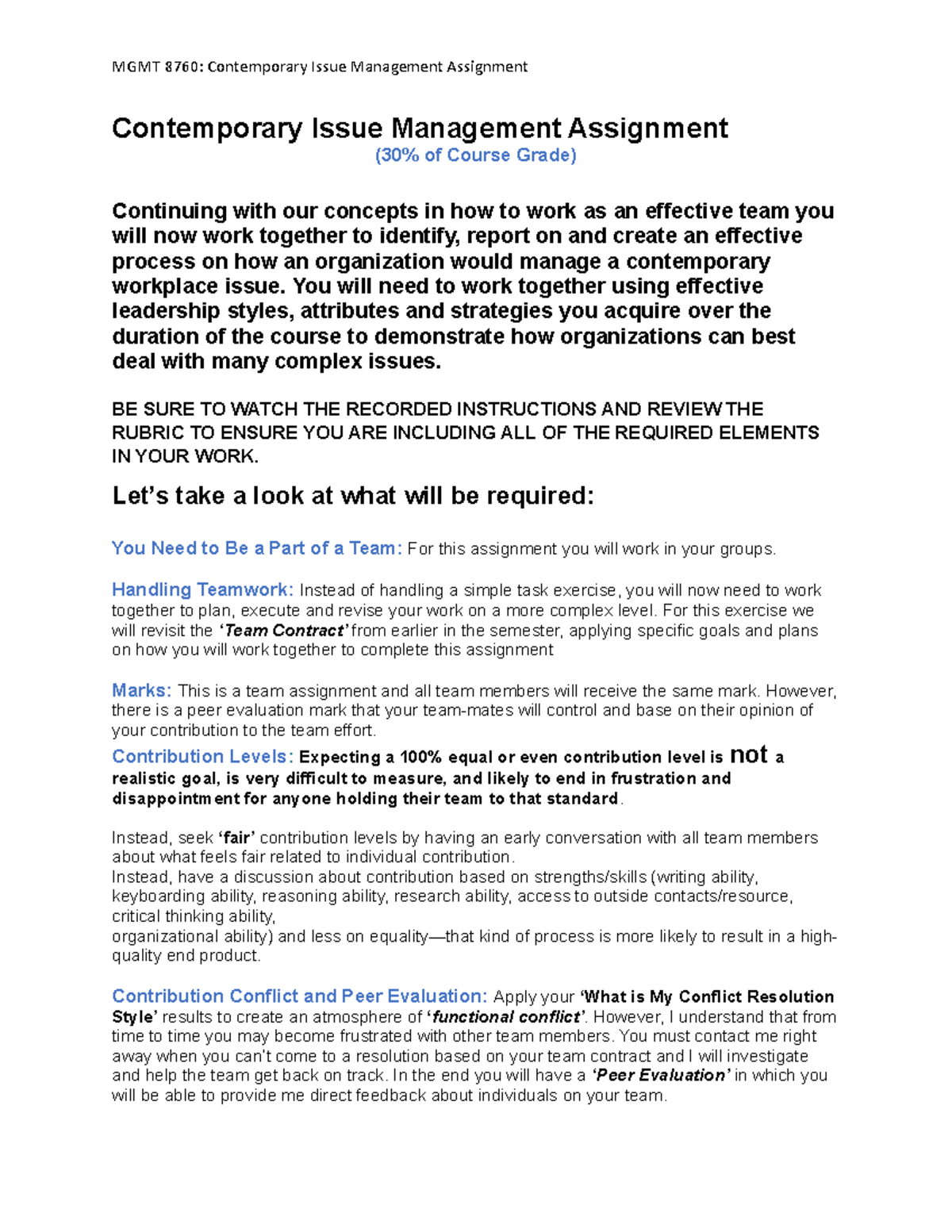 Contemporary Issue Management Assignment Instructions - MGMT 8760 ...