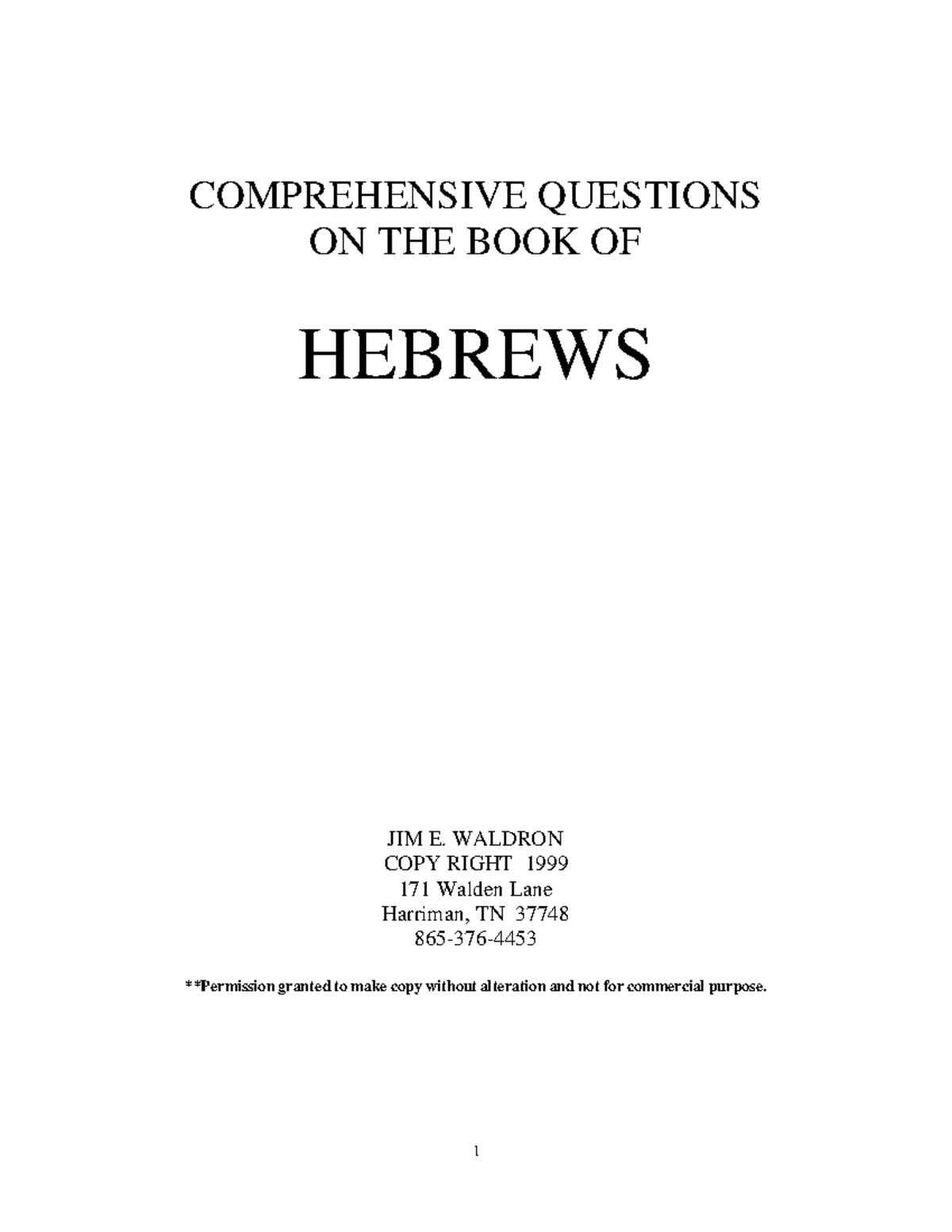 Hebrews study questions waldron missions - COMPREHENSIVE QUESTIONS ON ...