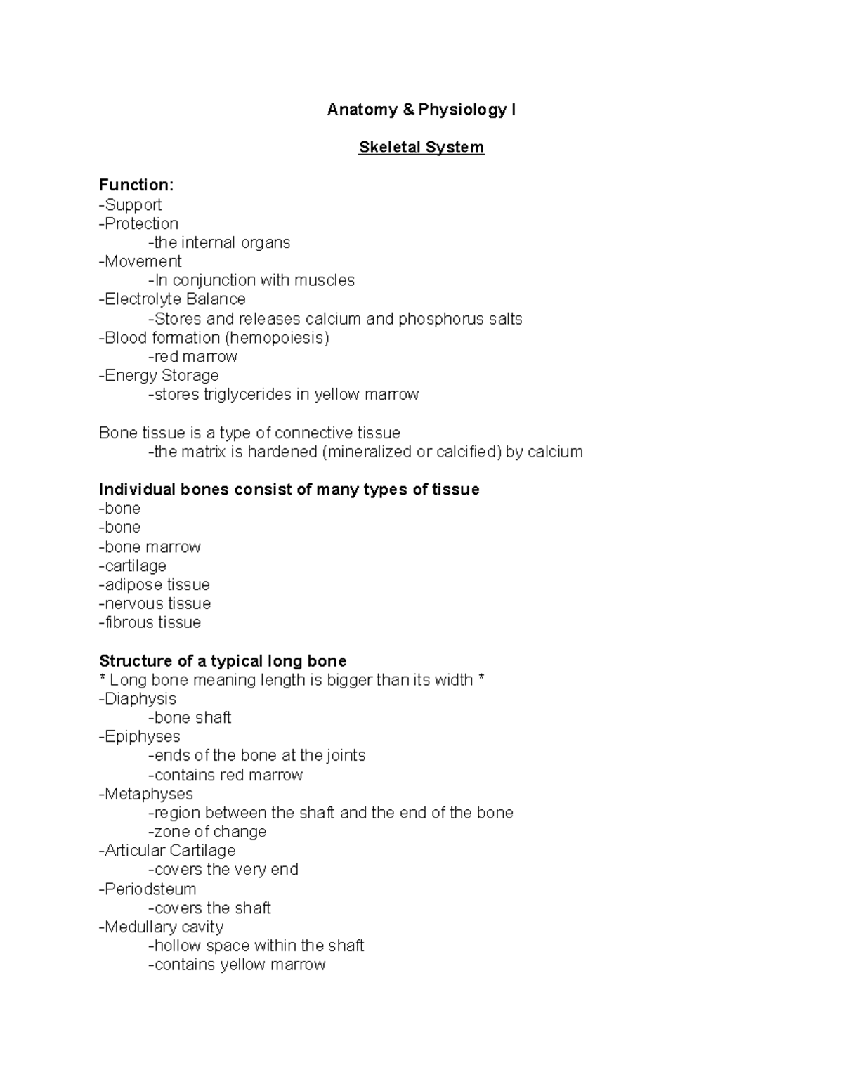 Week 6 Lab - Skeletal System - Anatomy & Physiology I Skeletal System ...