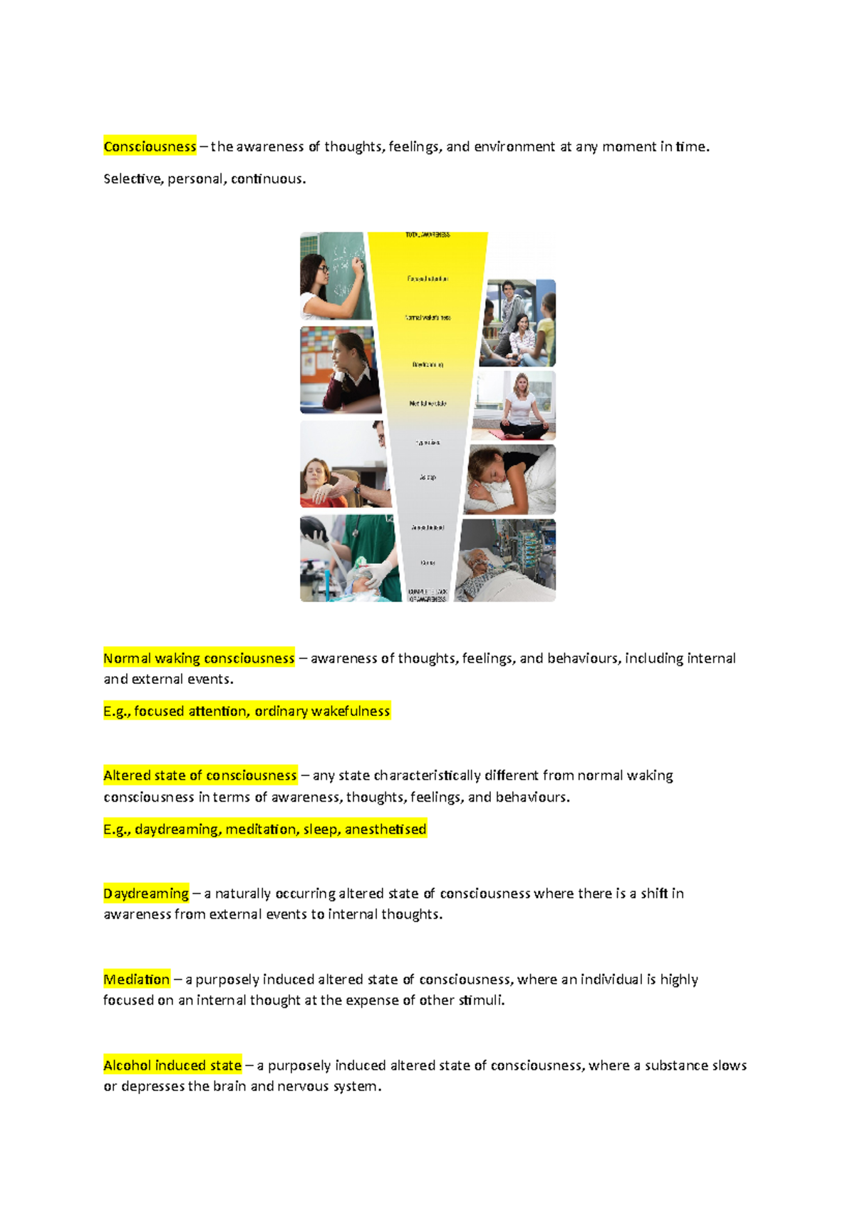 Psych SAC Sleep AND Conciousness Notes - Consciousness – the awareness ...