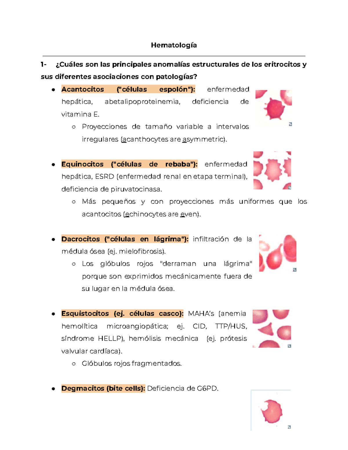 2do parcial CIMBI - Hematología 1- ¿Cuáles son las principales ...