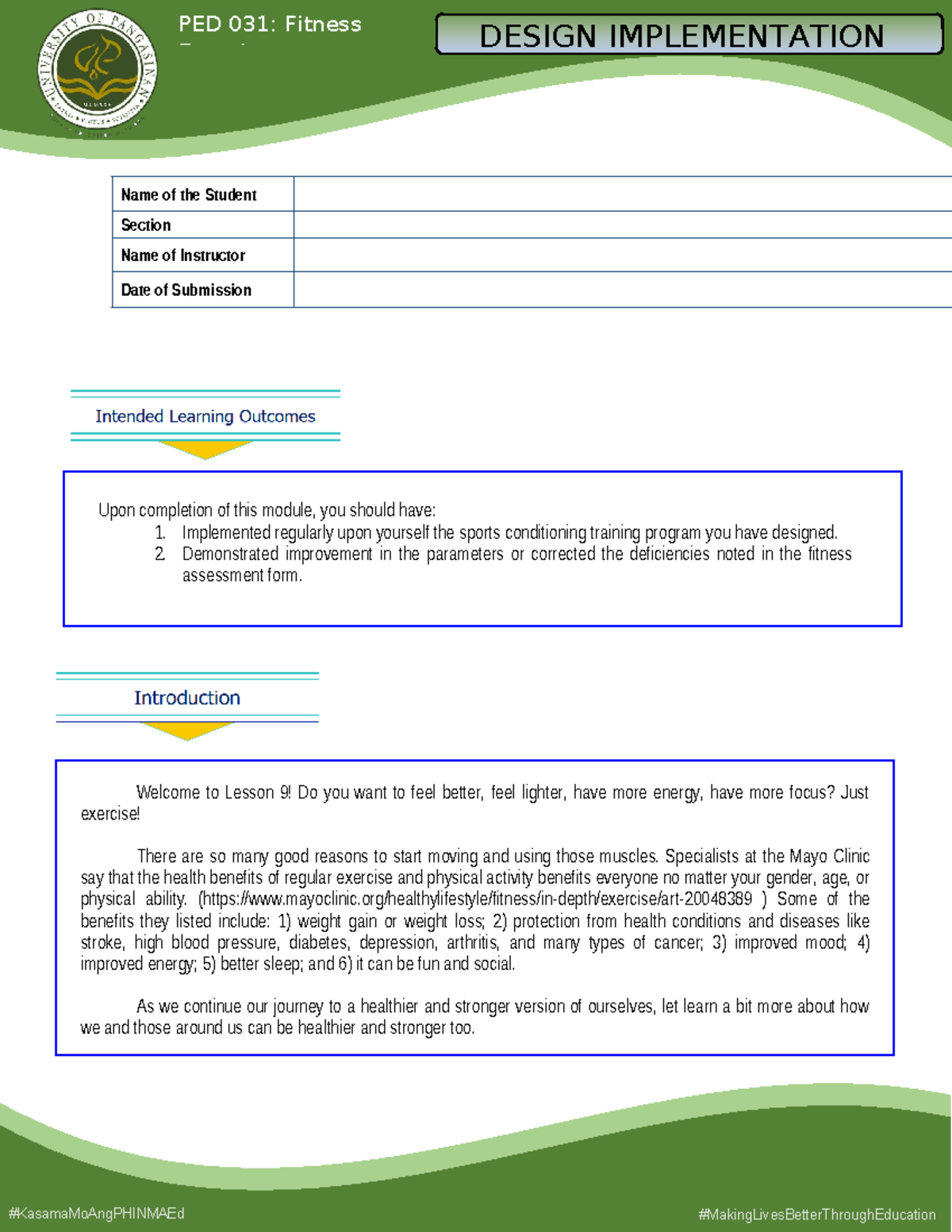 Module 5 Design Implementation - DESIGN IMPLEMENTATION Exercises Name of the Student Section ...