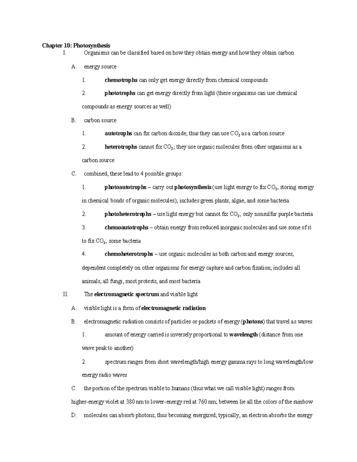 Biology- chapter 10- photosynthesis - Chapter 10: Photosynthesis I ...