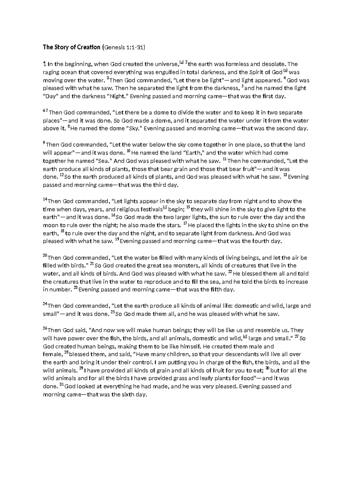 Catch Up Day 1 - The Story of Creation - The Story of Creation (Genesis ...