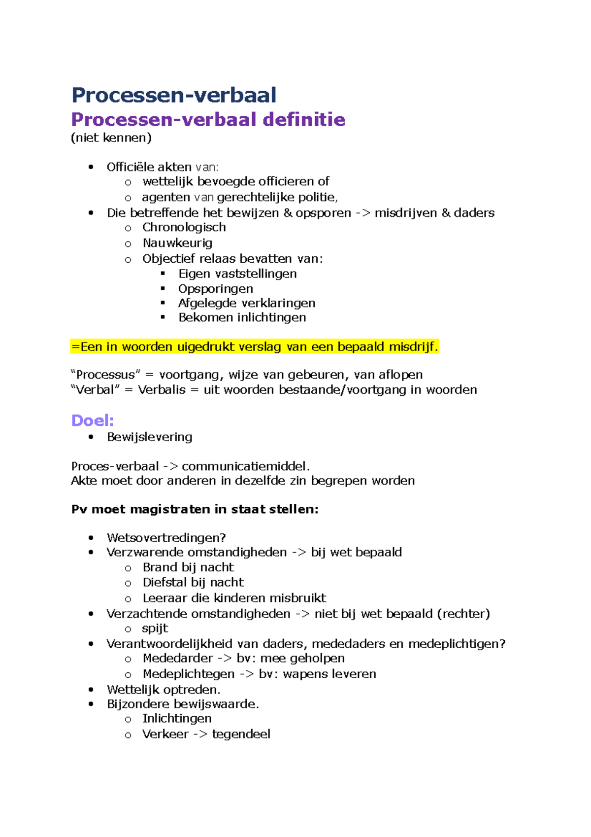 Process-verbaal samenvatting - Processen-verbaal Processen-verbaal ...