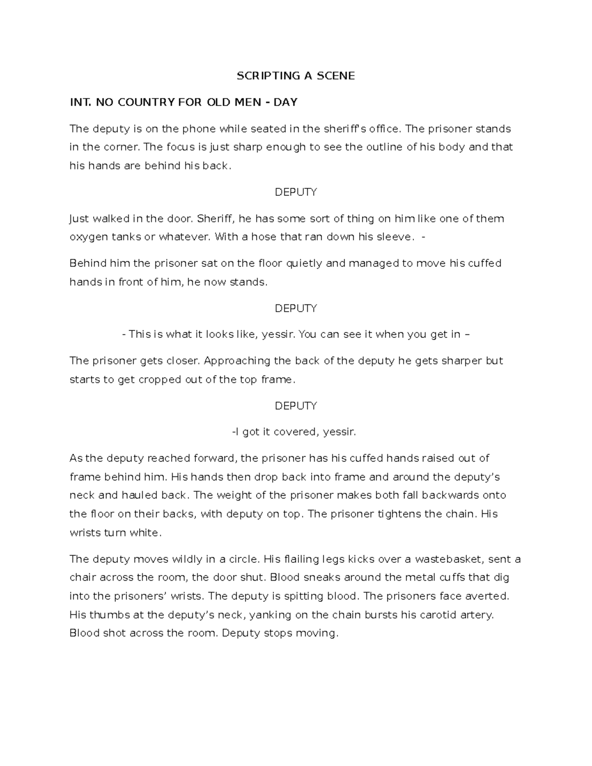 10 Writing Exercise Scripting A Screen Play Scripting A Scene Int No Country For Old Men