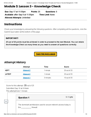 Module 5 Lesson 1 - Knowledge Check Principles and Theory of Security Management - 25 25 ...
