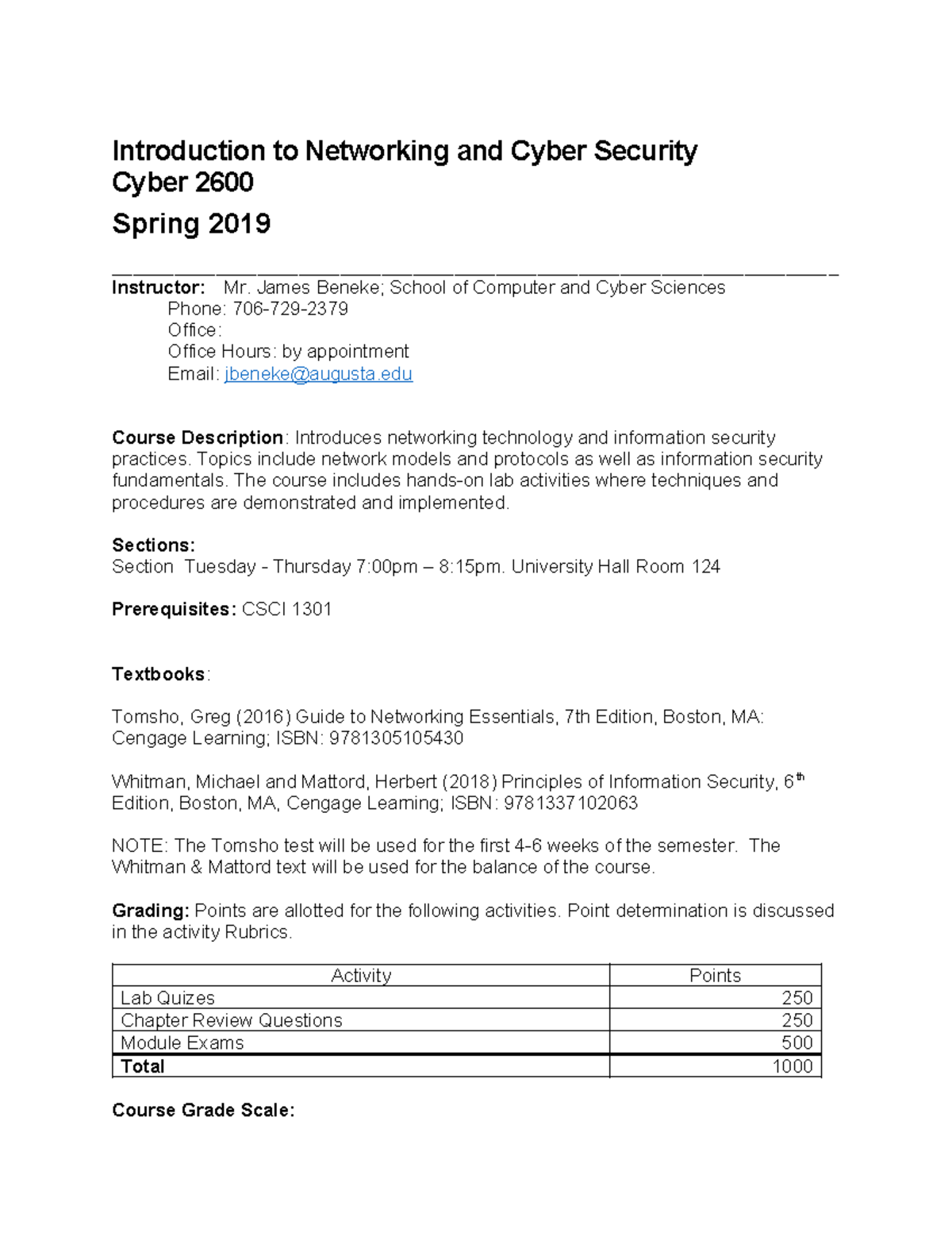 CYBR 2600 Syllabus - Introduction to Networking and Cyber Security ...