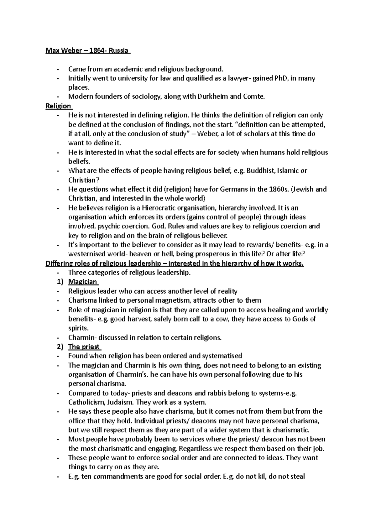 Max Weber-part 1 - Detailed study notes on max Weber part 1. - Max ...