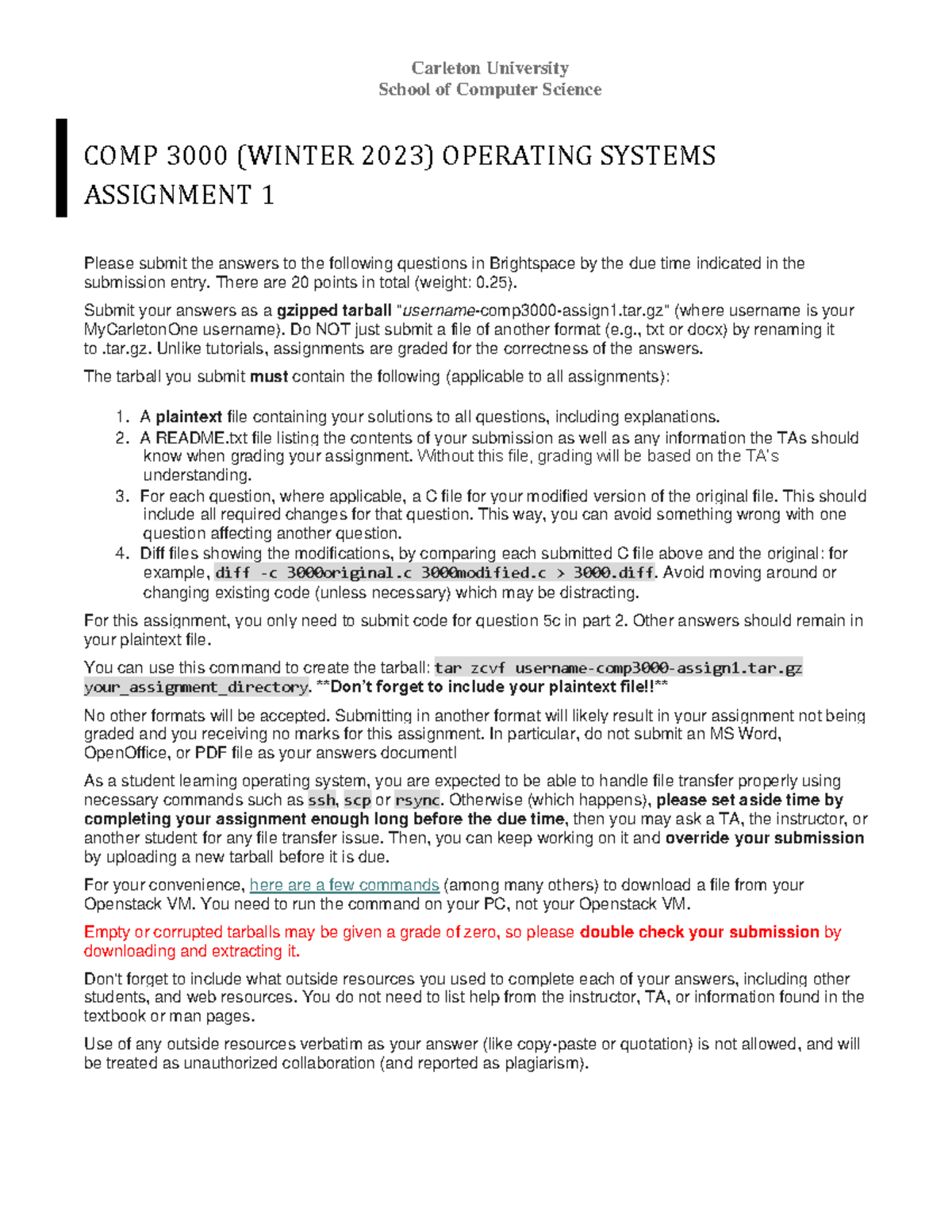 COMP 3000 Assignment 1 - Carleton University School of Computer Science COMP 3000 (WINTER 2023 ...