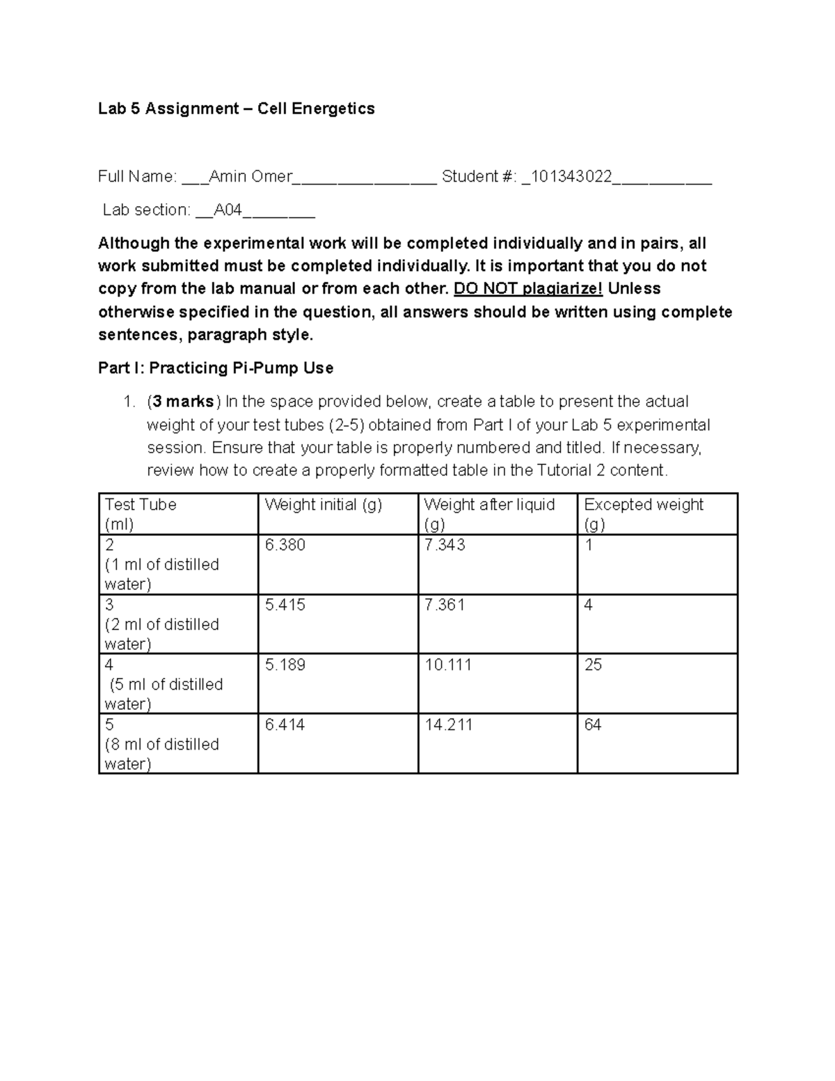 Doc1 - Lab 5 Assignment – Cell Energetics - Lab 5 Assignment – Cell ...